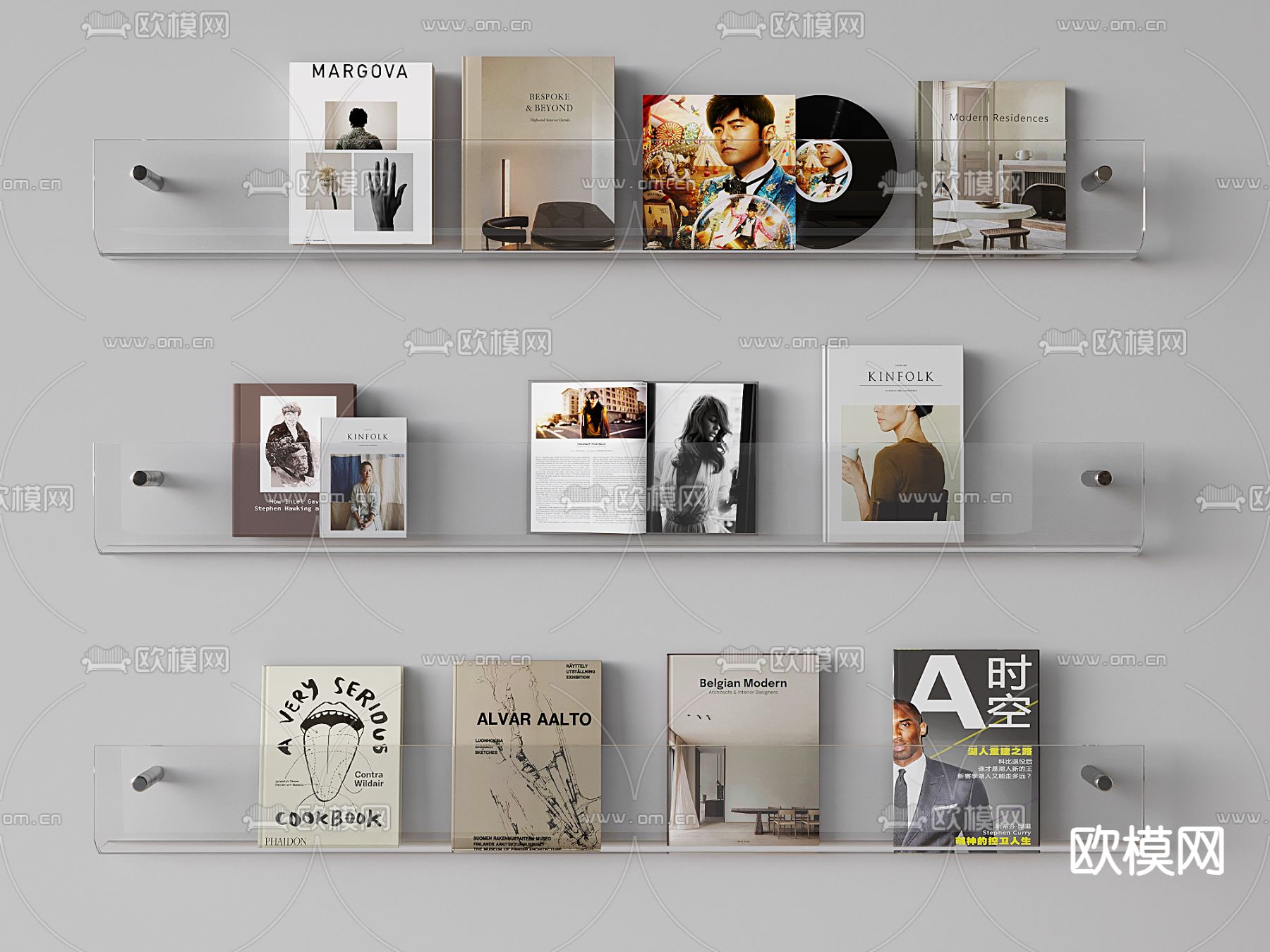 壁挂书架 亚克力杂志架 唱片置物架3d模型下载_ID14299269_3dmax免费模型-欧模网