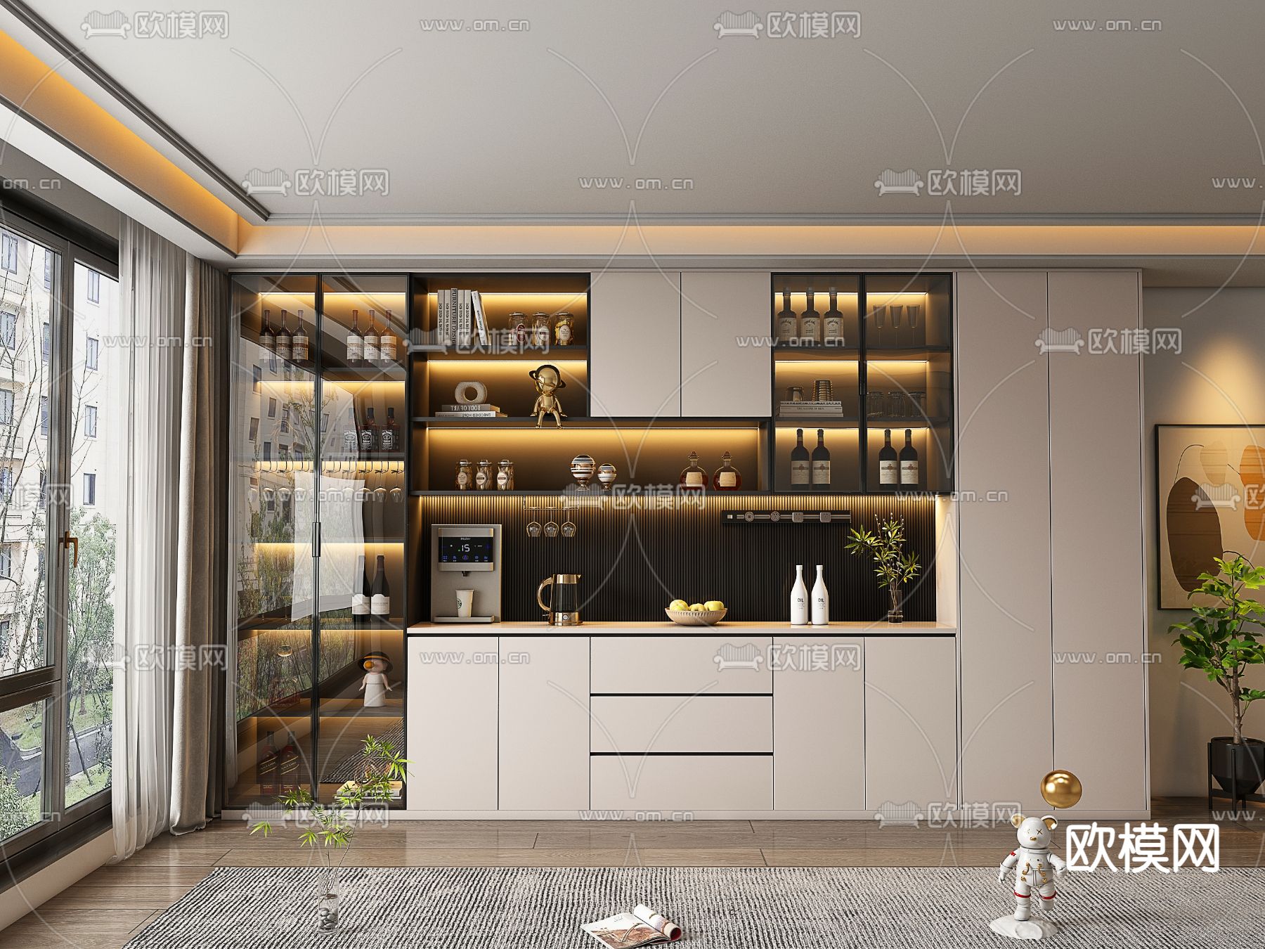 现代酒柜 餐边柜3d模型下载_ID14308193_3dmax免费模型-欧模网