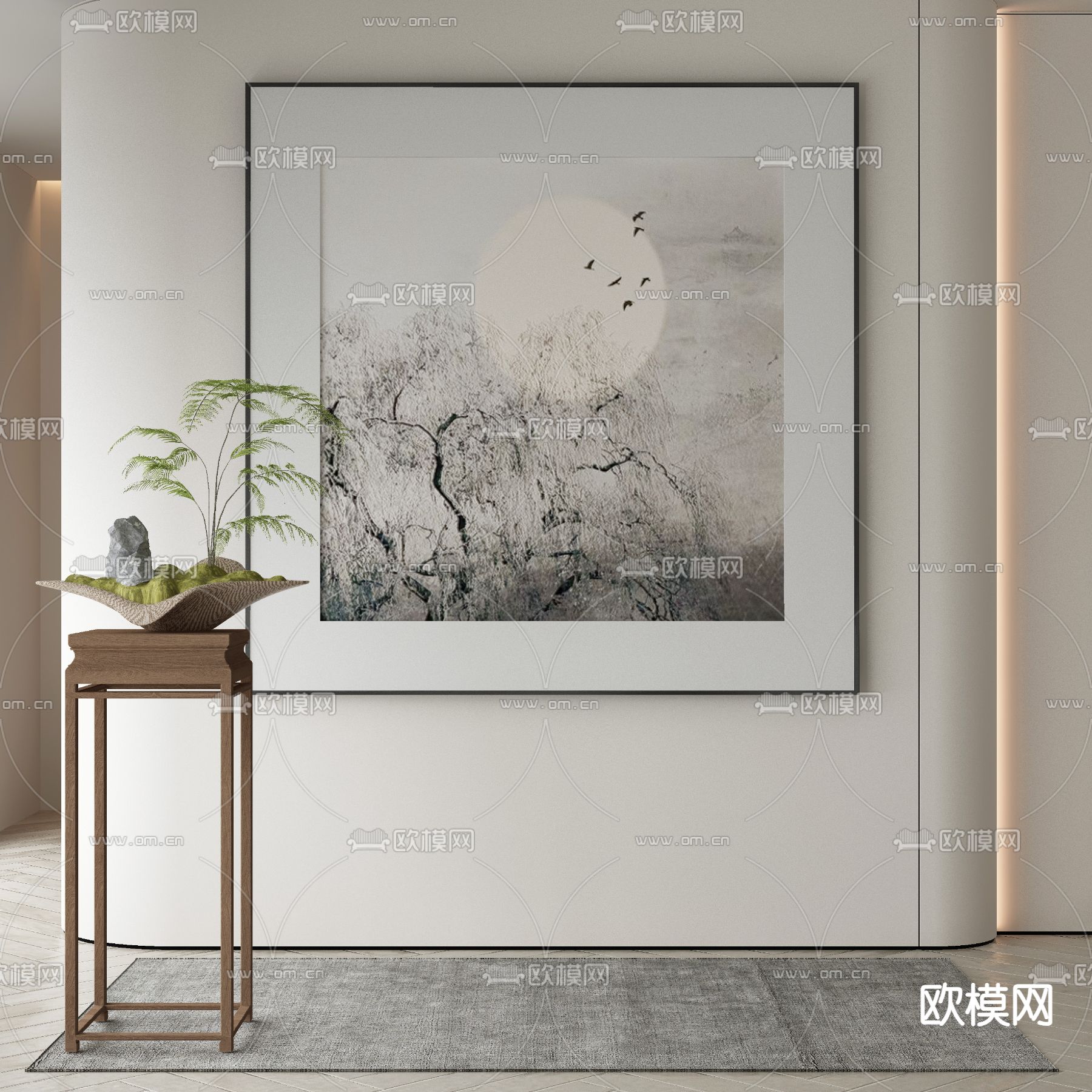 新中式肌理画 植物画 装饰画3d模型下载_ID15028620_3dmax免费模型-欧模网
