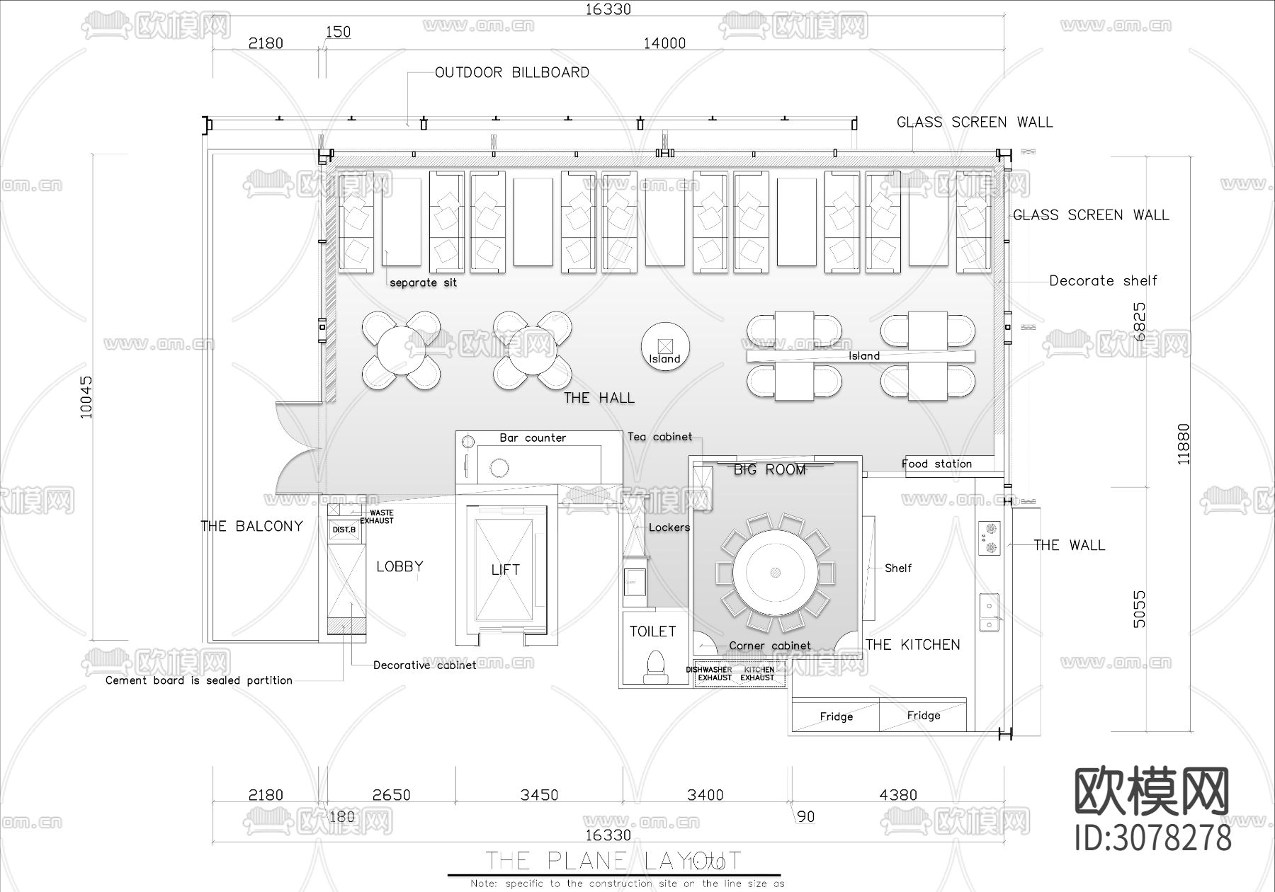 150㎡快餐店平面布置图-免费3dmax模型库-欧模网