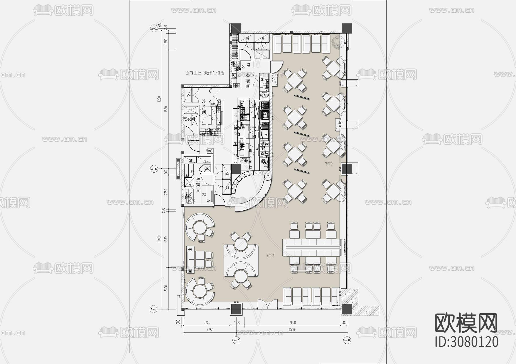 240㎡快餐店平面布置图-免费3dmax模型库-欧模网