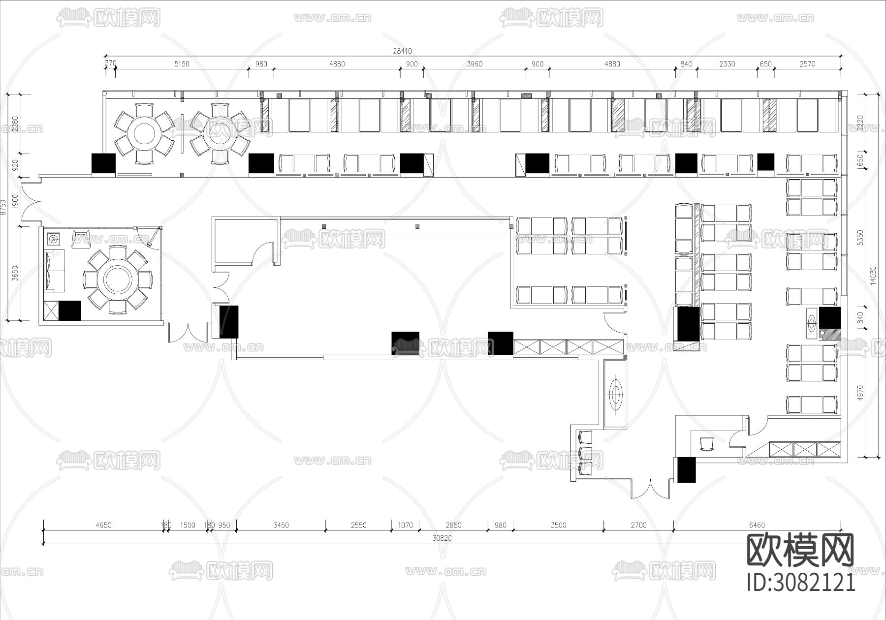 360㎡中餐厅cad平面图-免费3dmax模型库-欧模网