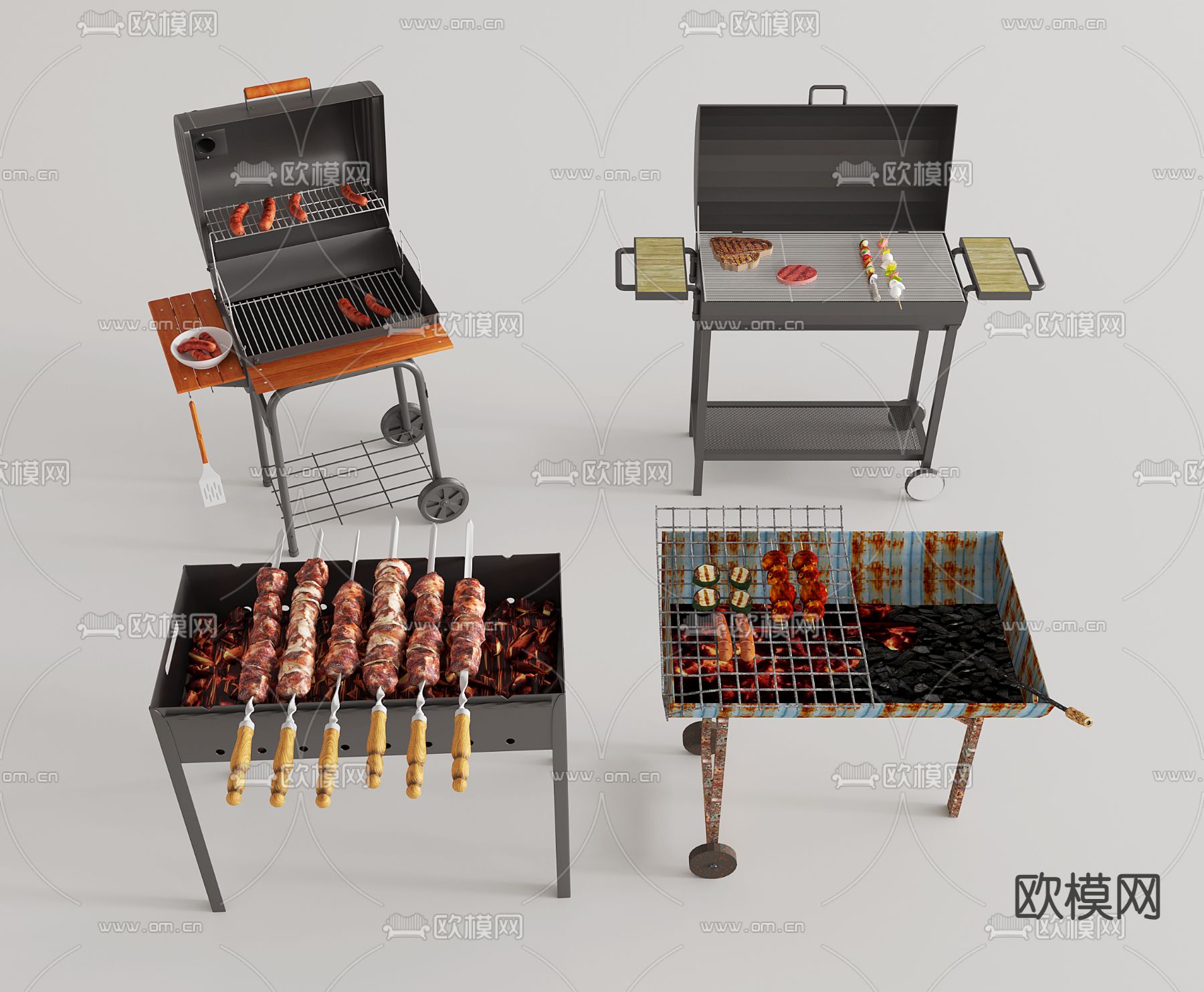 现代烧烤台 烧烤炉 烧烤架3d模型下载_ID15155742_3dmax免费模型-欧模网
