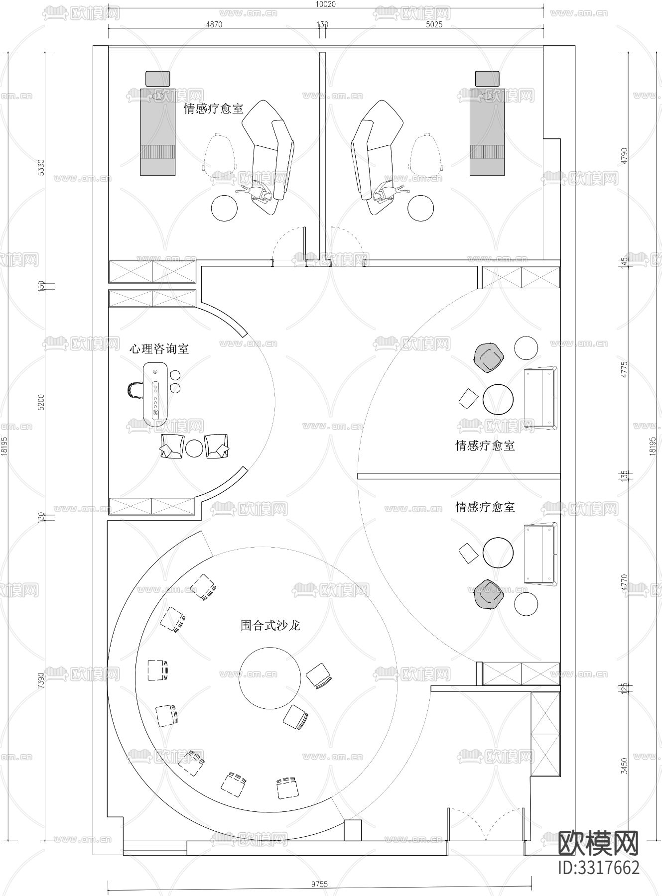 情感疗愈室心理咨询室cad平面图-免费3dmax模型库-欧模网