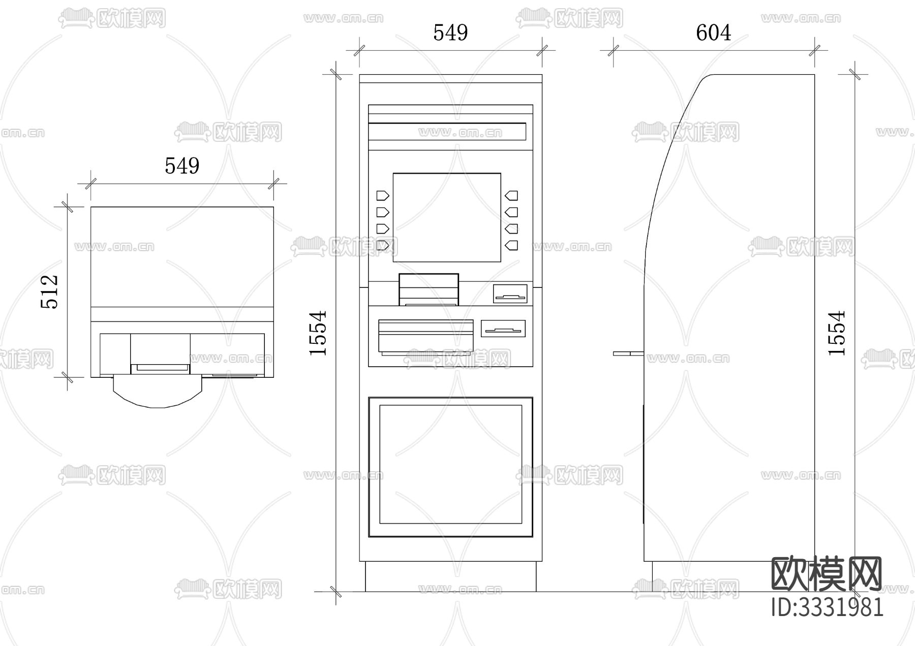 银行ATM机cad三视图-免费3dmax模型库-欧模网