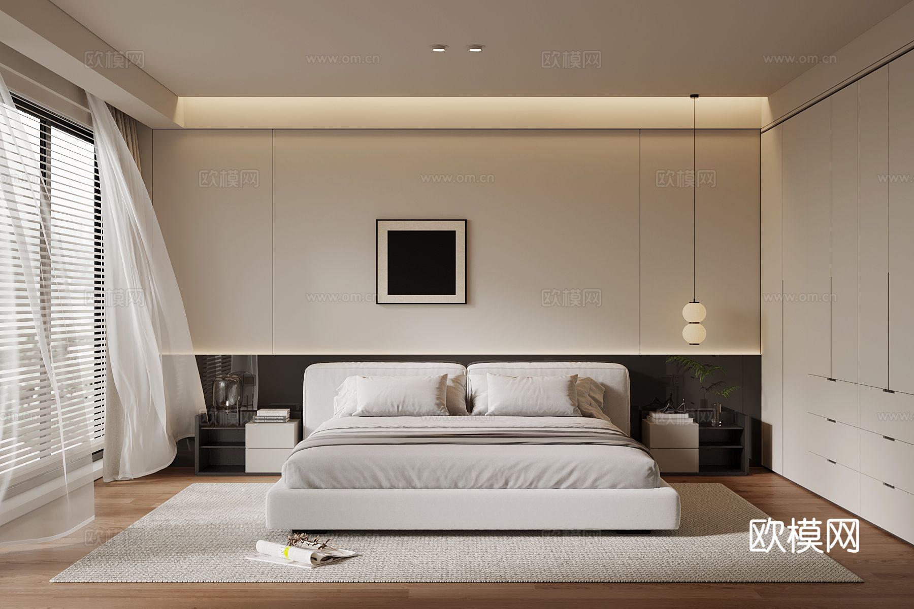 现代卧室 双人床 衣柜su模型下载_ID16252587_sketchup模型下载-欧模网