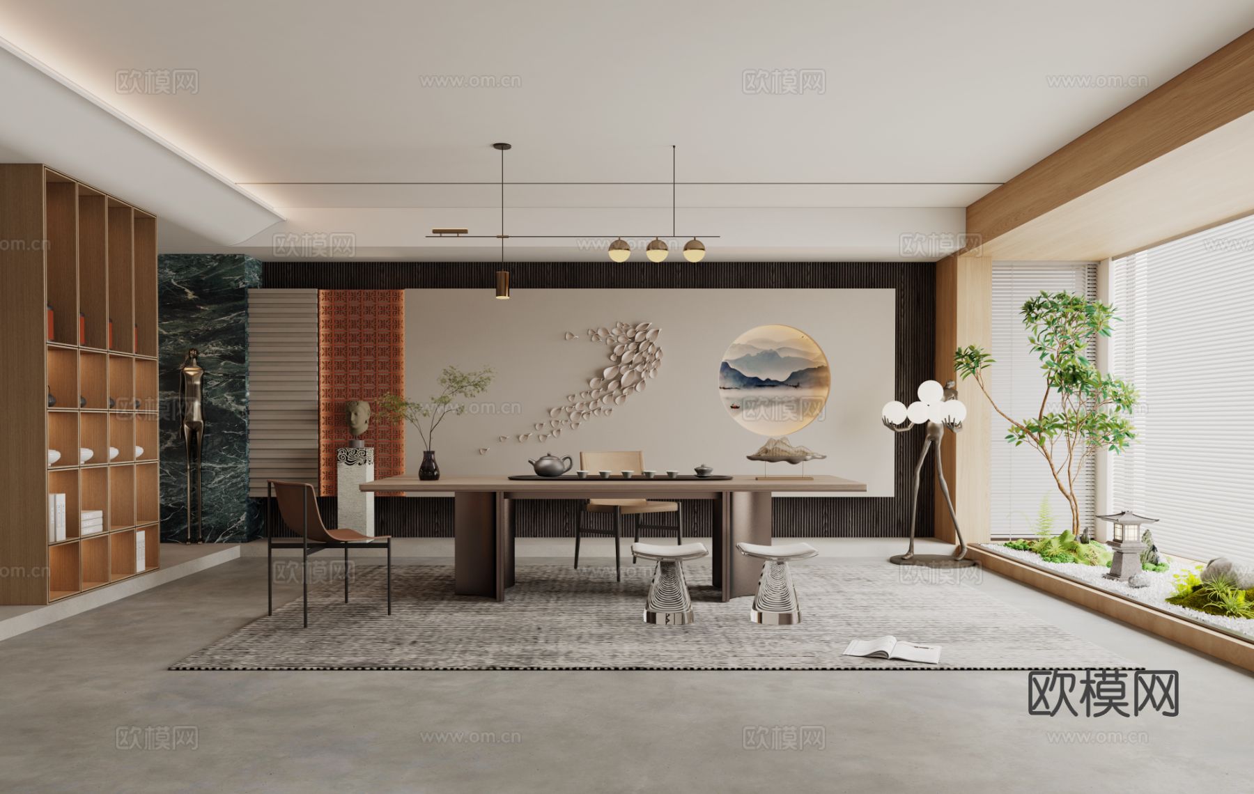 禅意新中式茶室 新中式茶室书房 禅意别墅茶室 禅意书房办公3d模型下载_ID16240070_3dmax免费模型-欧模网