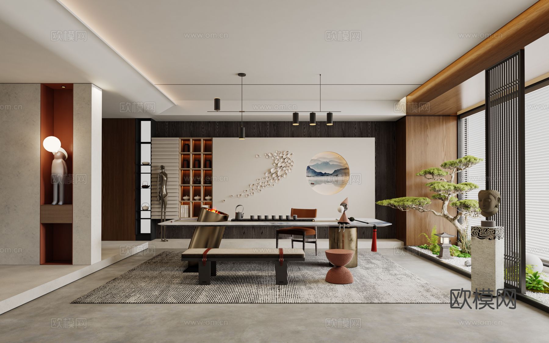 禅意新中式茶室 新中式茶室书房 禅意别墅茶室 禅意书房办公3d模型下载_ID16240071_3dmax免费模型-欧模网