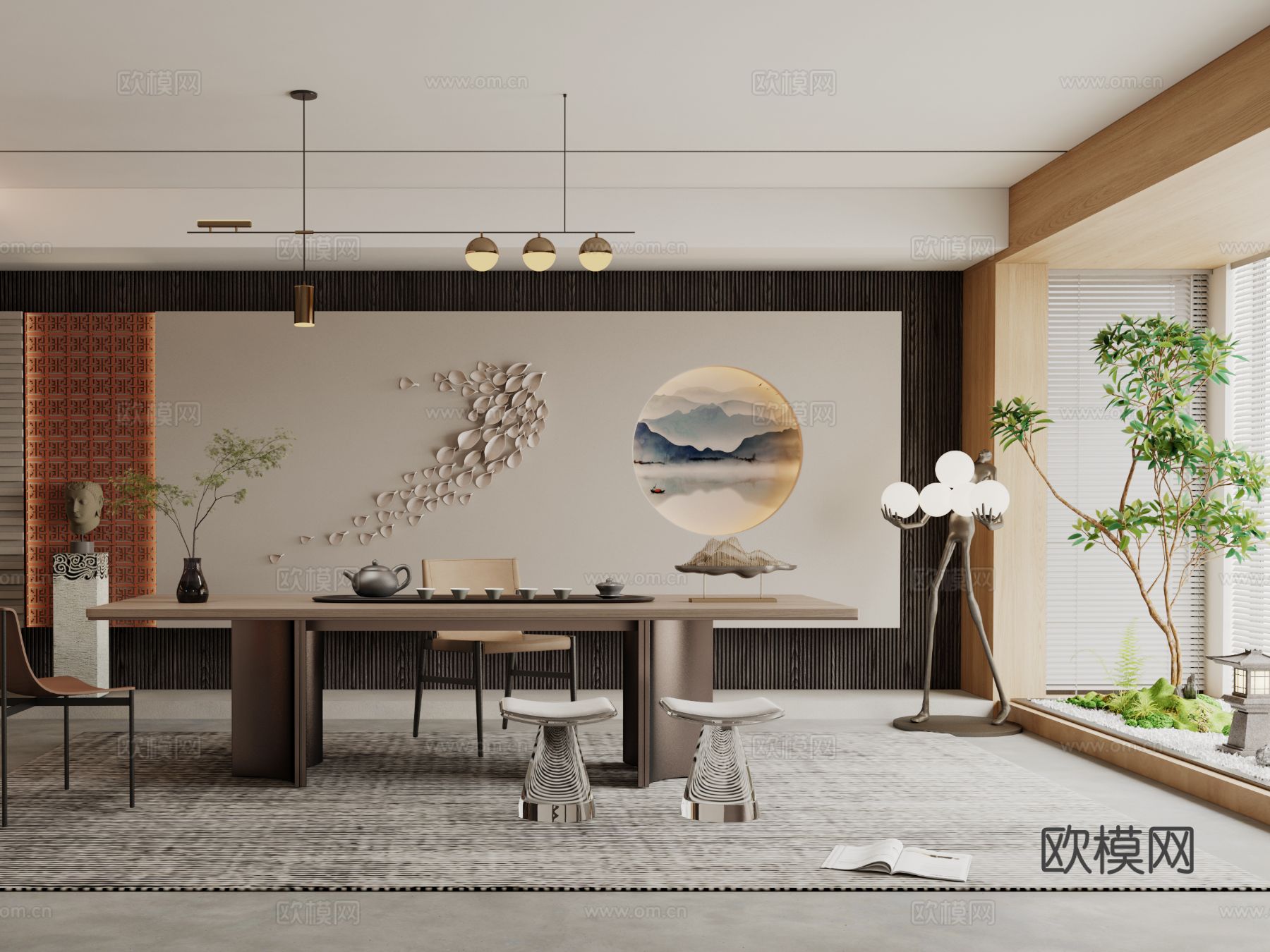 禅意新中式茶室 新中式茶室书房 禅意别墅茶室 禅意书房办公3d模型下载_ID16240070_3dmax免费模型-欧模网