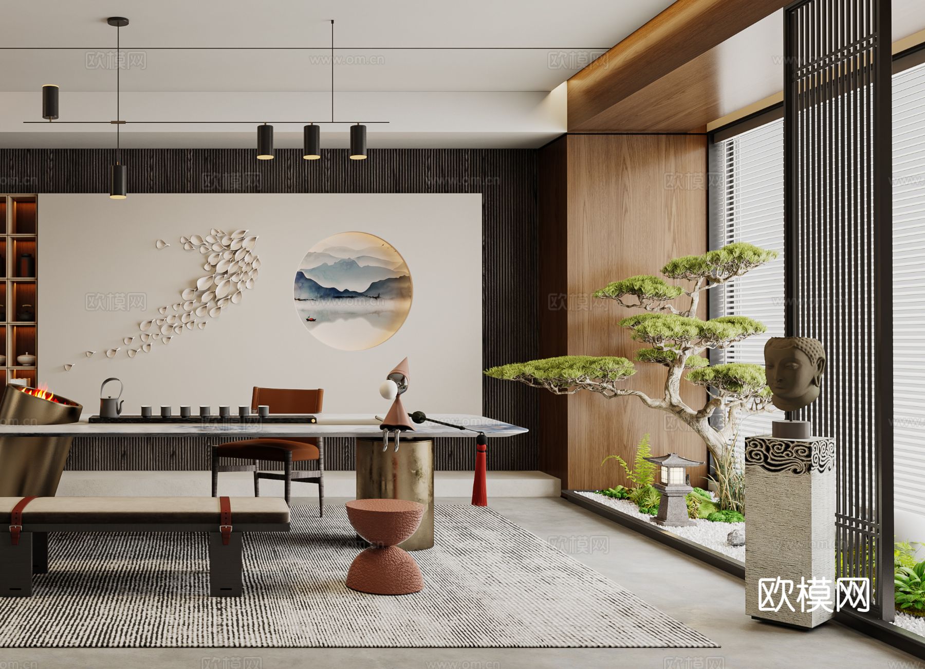 禅意新中式茶室 新中式茶室书房 禅意别墅茶室 禅意书房办公3d模型下载_ID16240071_3dmax免费模型-欧模网