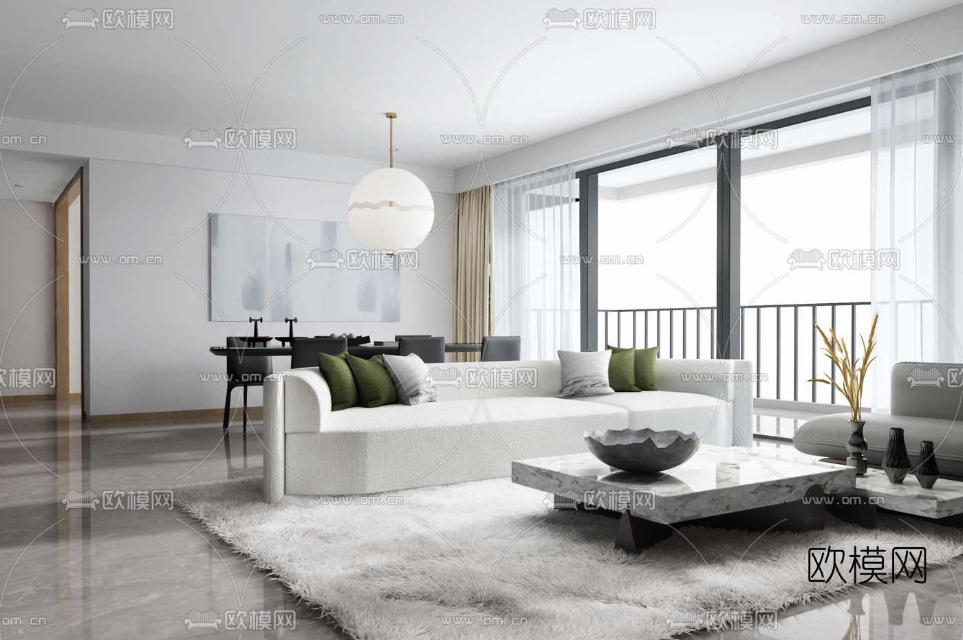 SCDA设计 现代客厅餐厅3d模型-免费3dmax模型库-欧模网