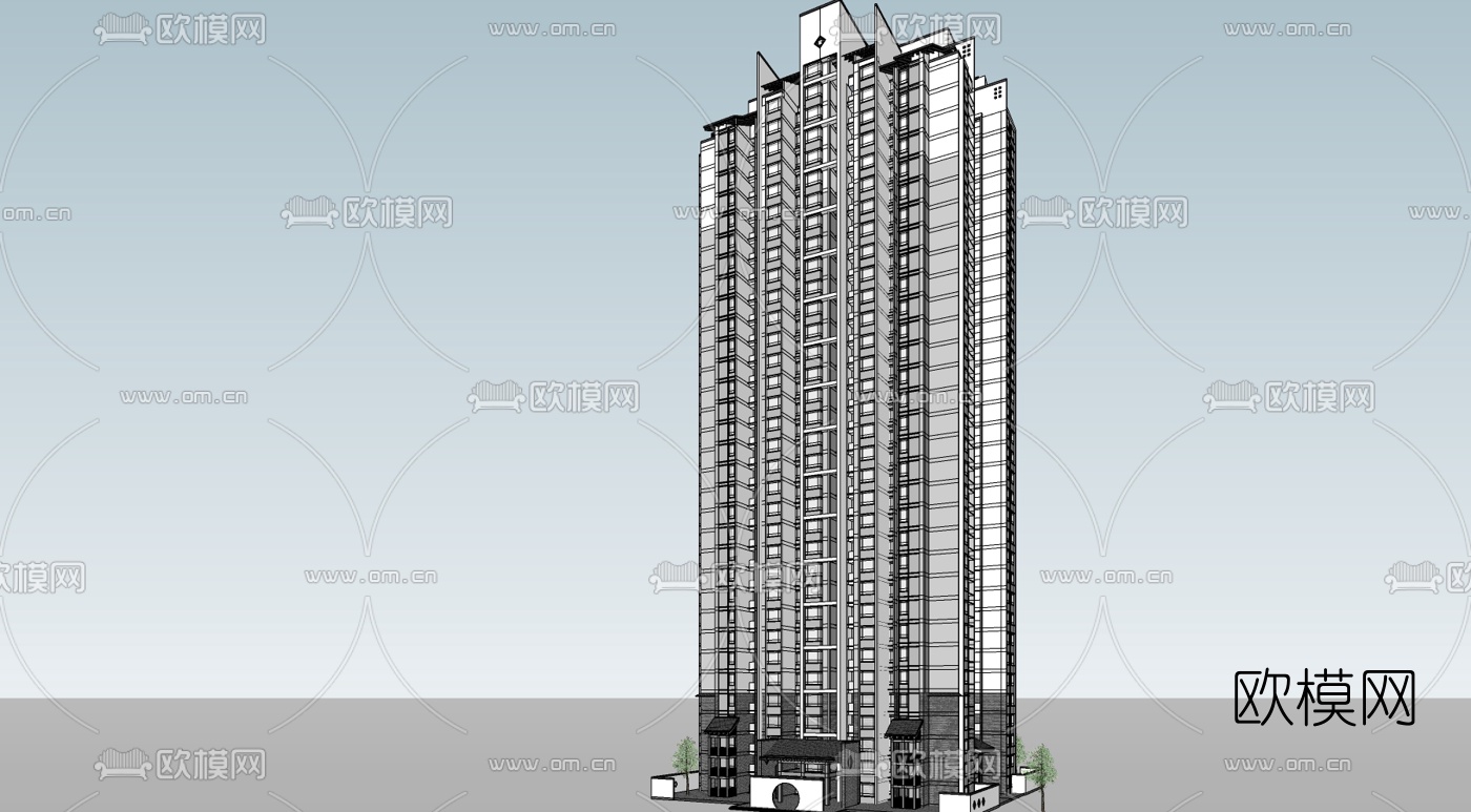 现代高层住宅外观免费su模型下载_ID10559897_sketchup模型下载-欧模网