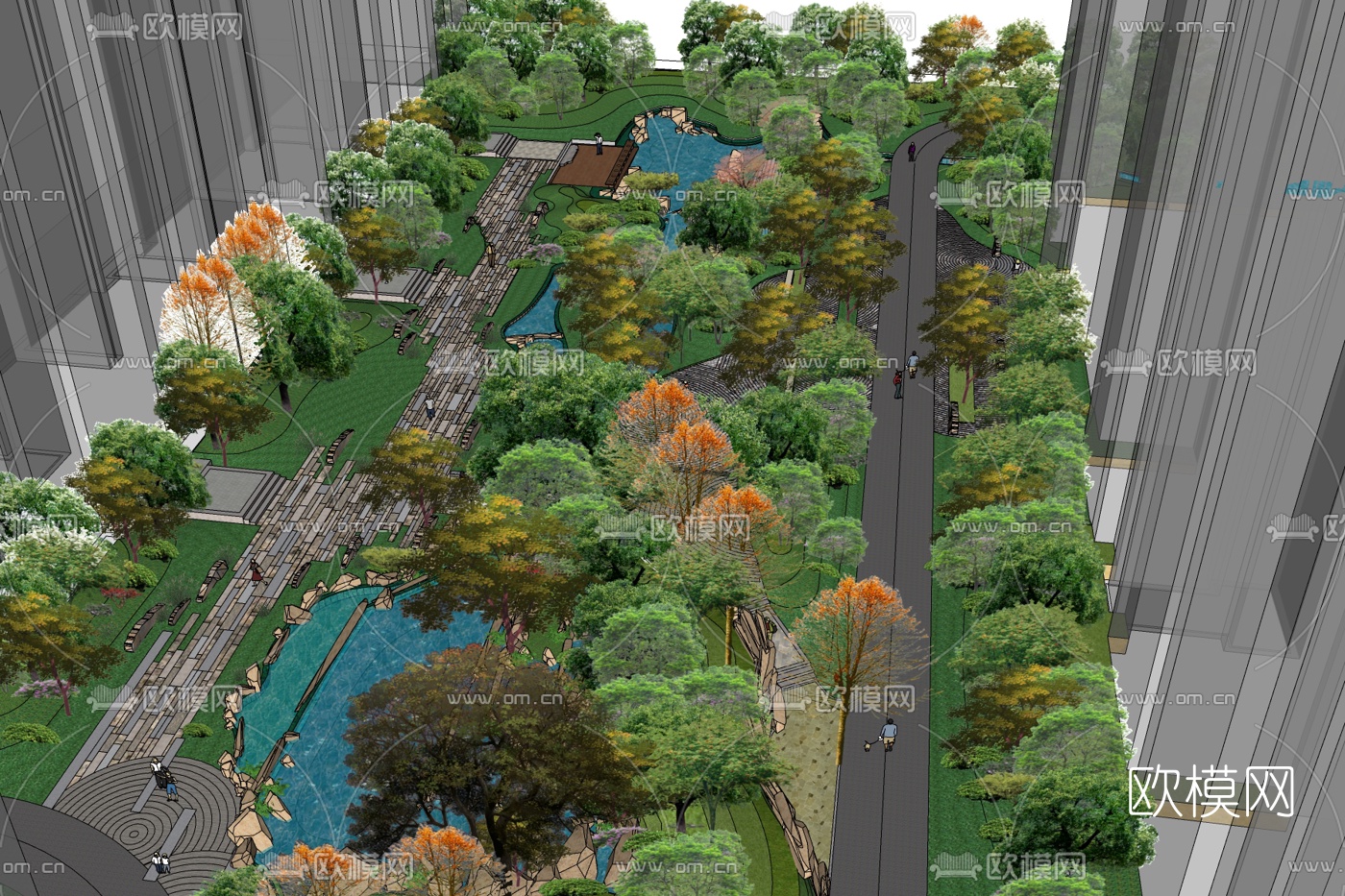 现代公园景观免费su模型下载_ID10165143_sketchup模型下载-欧模网