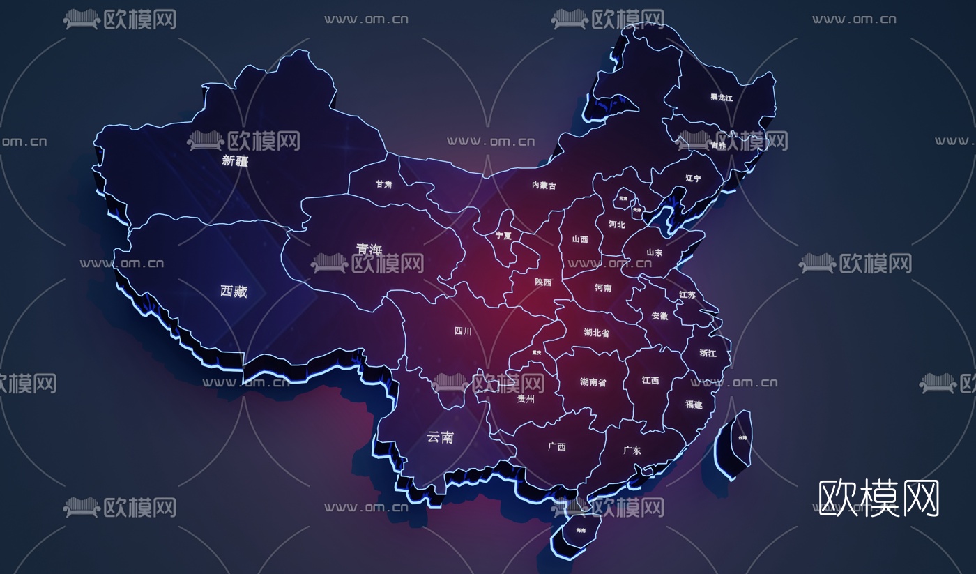 现代中国地图墙饰3d模型-免费3dmax模型库-欧模网