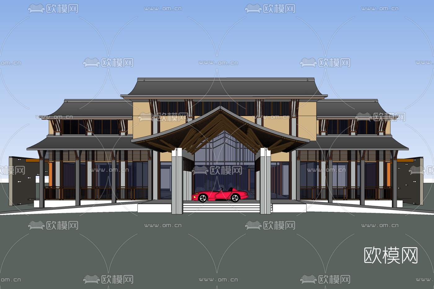 东南亚酒店外观免费su模型下载_ID10531030_sketchup模型下载-欧模网