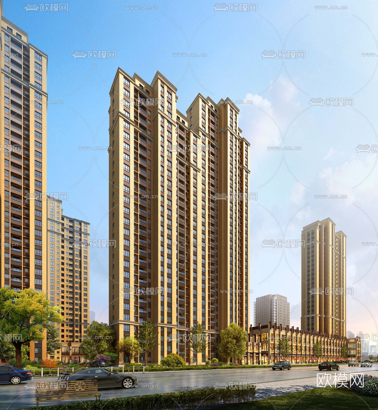 简欧高层住宅楼外观3d模型下载_ID10304327_3dmax免费模型-欧模网