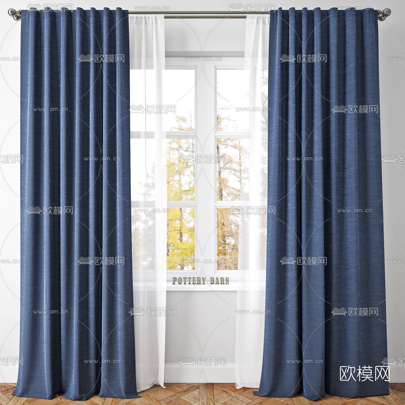 现代简约布艺窗帘纱窗3d模型下载_ID10345904_3dmax免费模型-欧模网