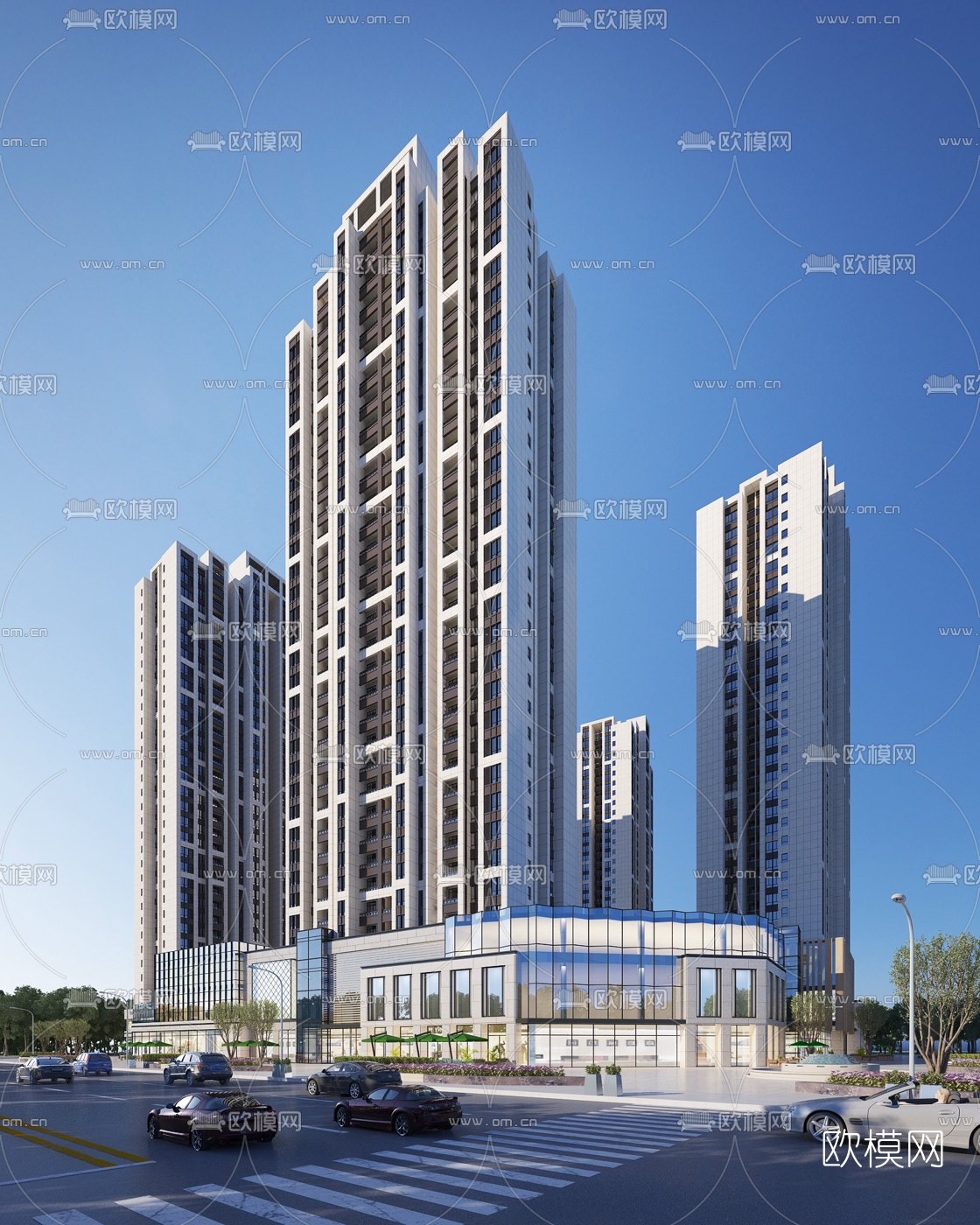 现代高层住宅建筑外观3d模型-免费3dmax模型库-欧模网