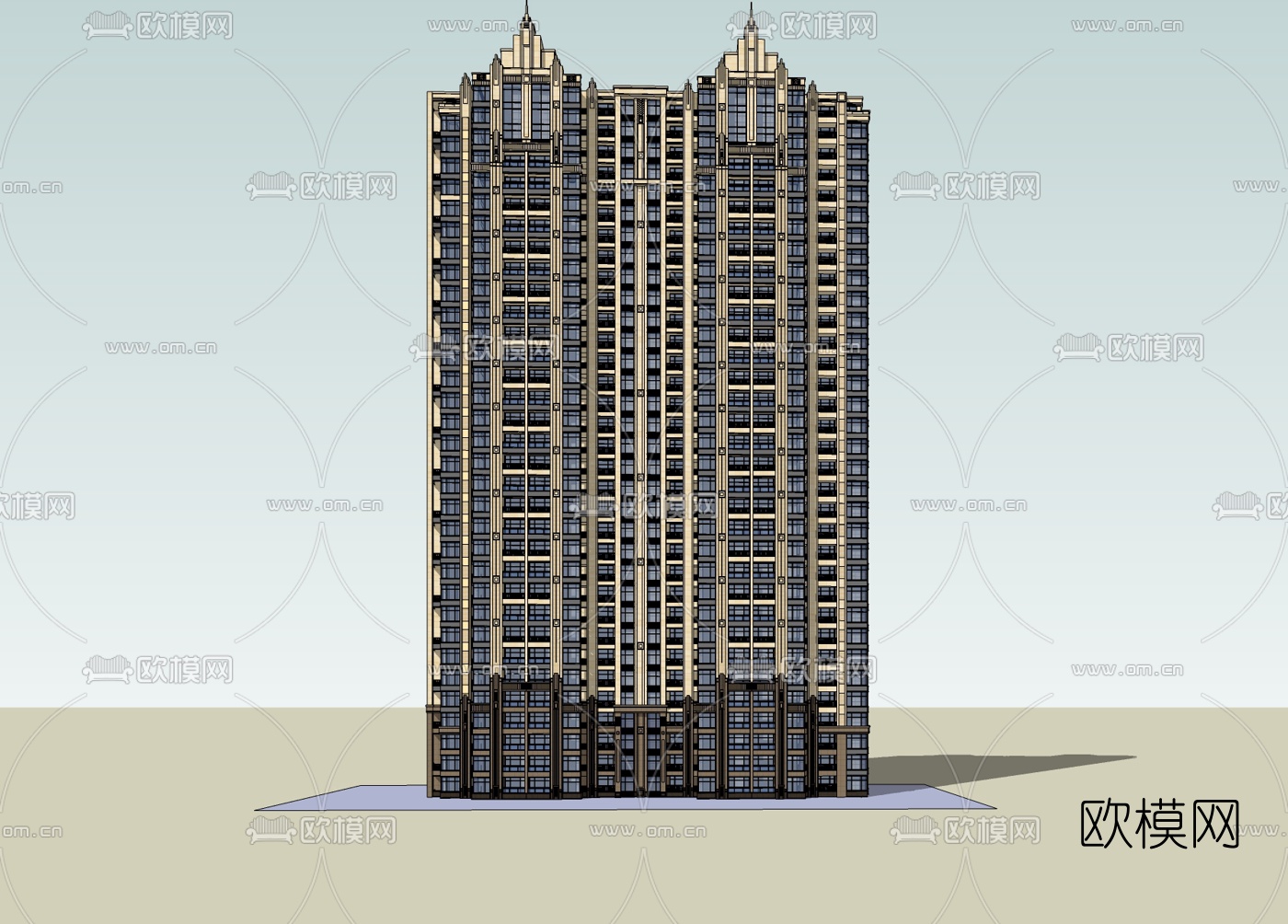 现代高层住宅外观免费su模型下载_ID10712421_sketchup模型下载-欧模网
