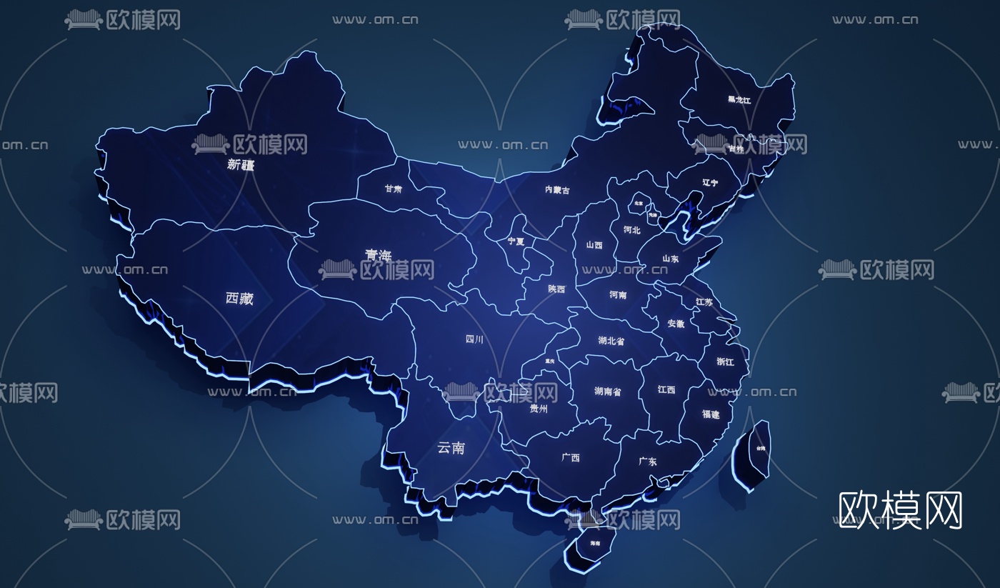 现代中国地图墙饰3d模型-免费3dmax模型库-欧模网
