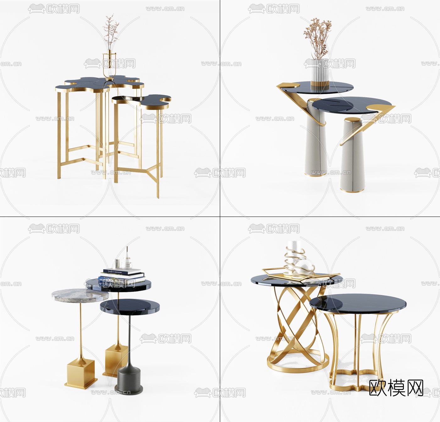 现代轻奢边几圆几3d模型 免费3dmax模型库 欧模网