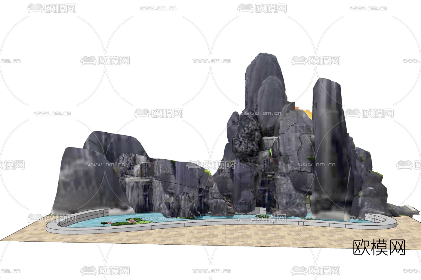 现代假山流水小品su模型下载_ID10017487_sketchup模型下载-欧模网