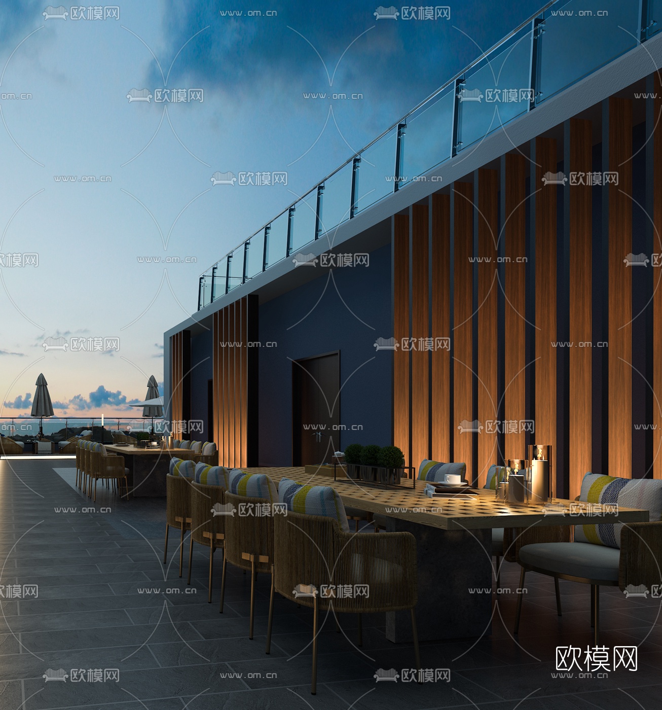 现代露天西餐厅夜景3d模型下载_ID10037235_3dmax免费模型-欧模网
