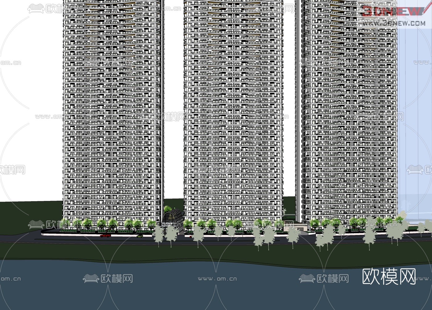 现代高层住宅外观免费su模型-免费3dmax模型库-欧模网