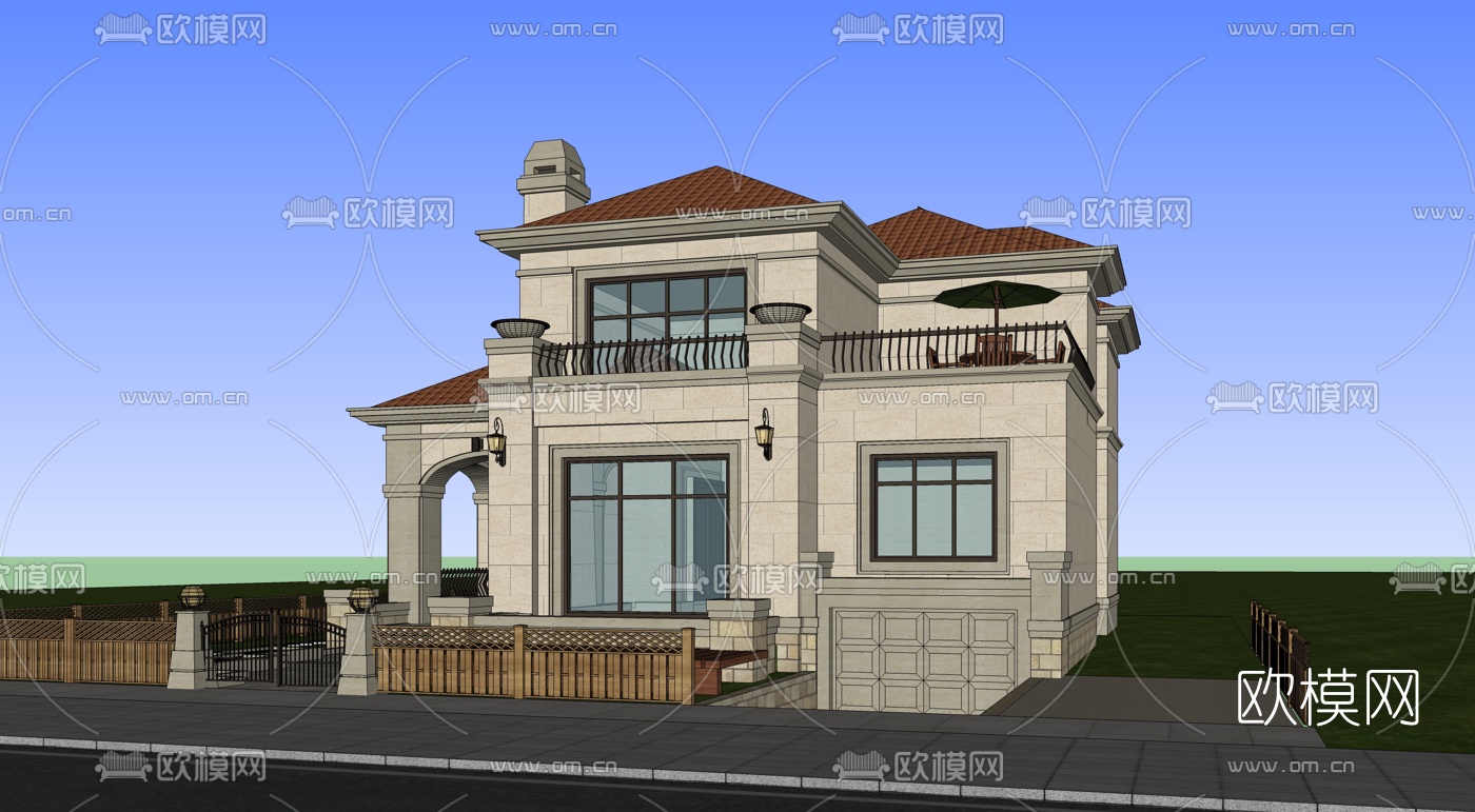 简欧独栋别墅su模型下载_ID10322468_sketchup模型下载-欧模网