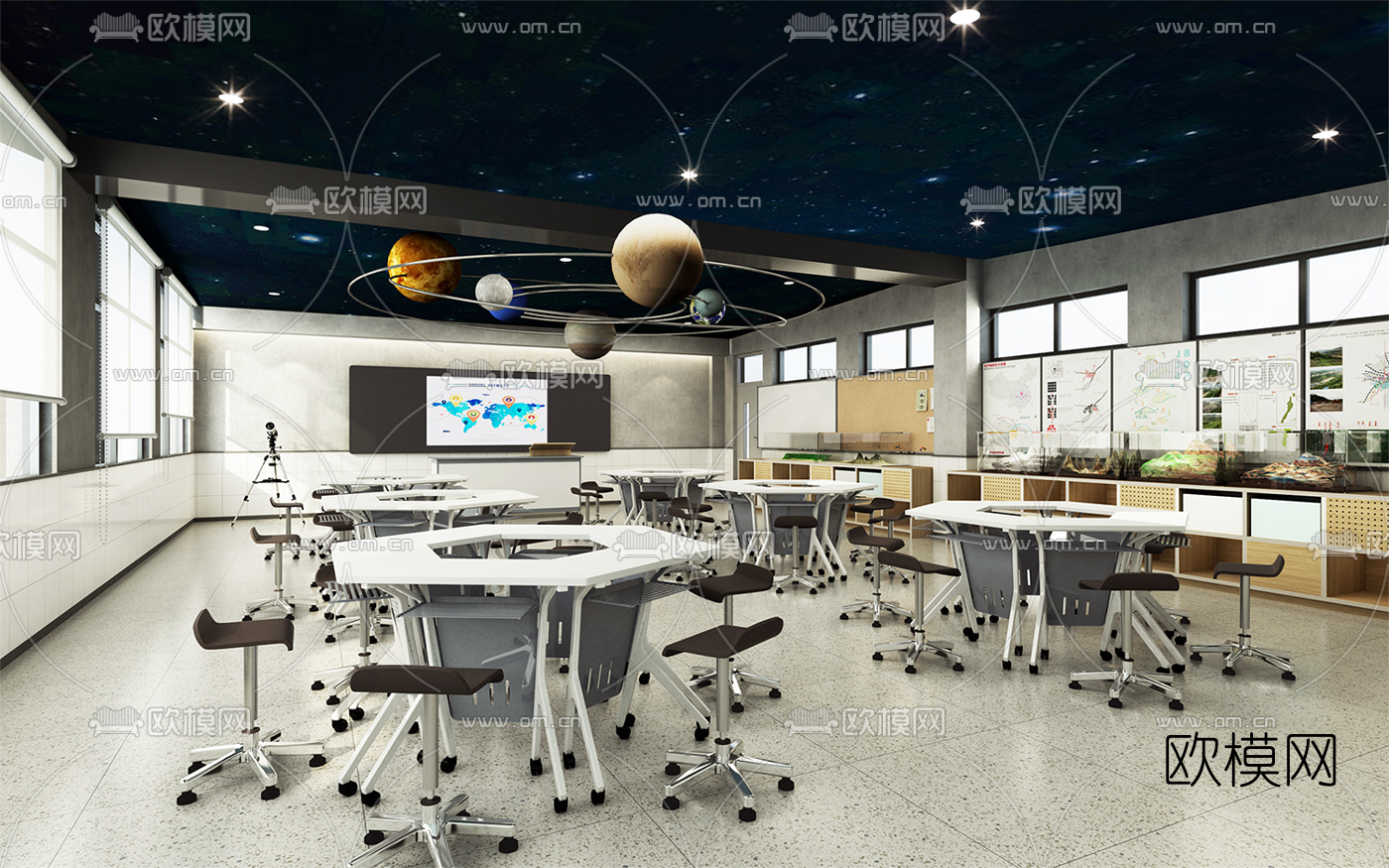 现代学校地理教室3d模型-免费3dmax模型库-欧模网
