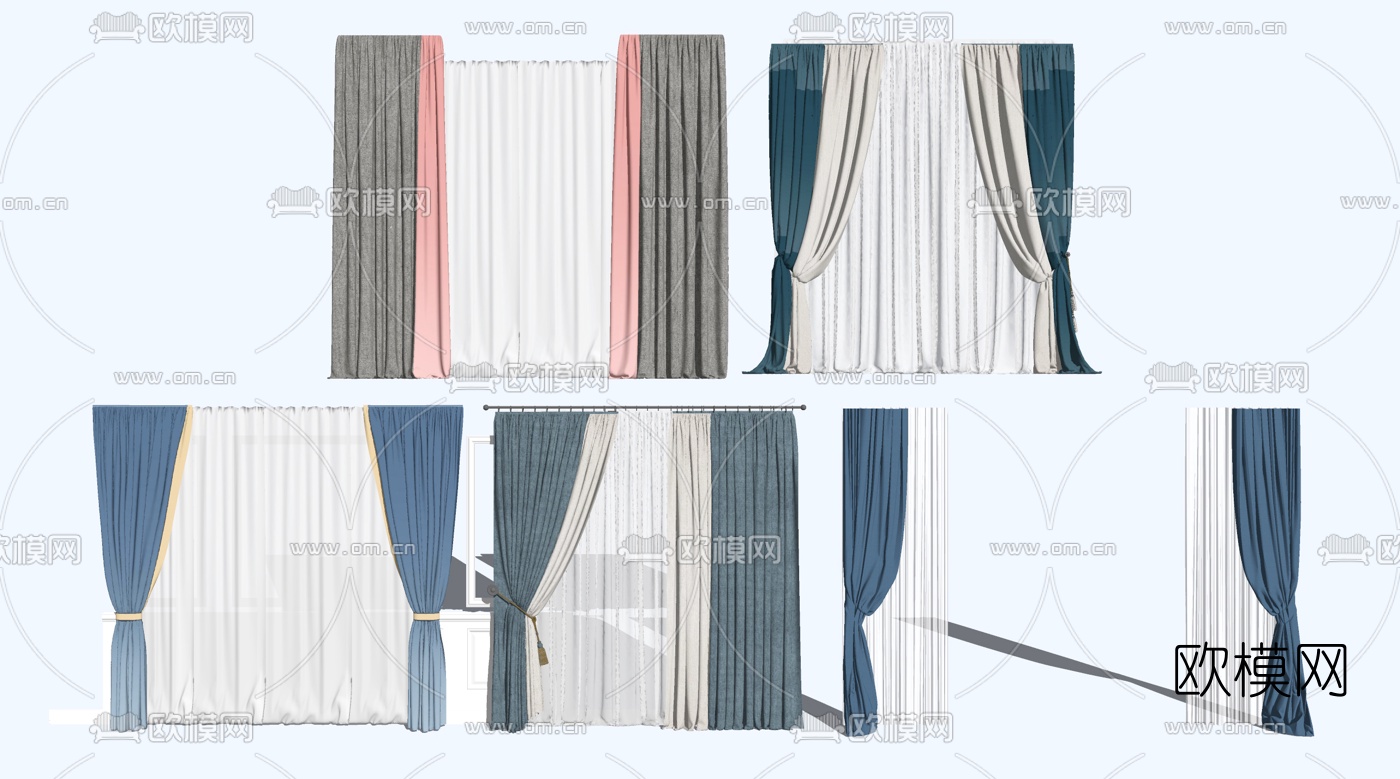 现代布艺窗帘窗纱纱帘su模型下载_ID10276958_sketchup模型下载-欧模网