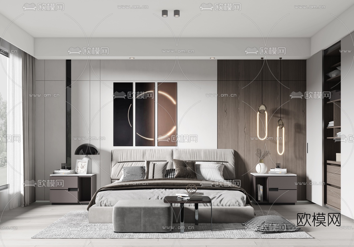 现代卧室3d模型-免费3dmax模型库-欧模网