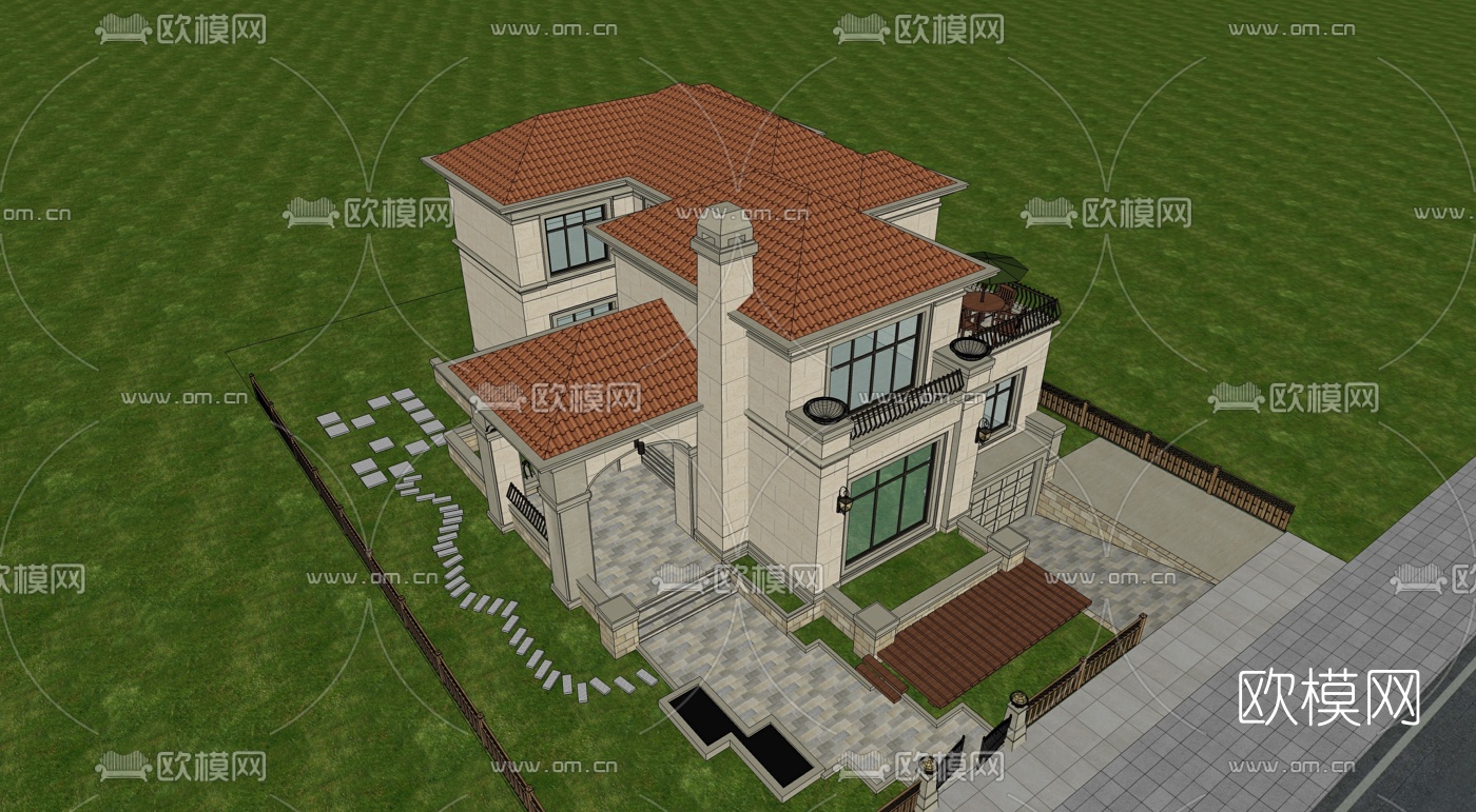 简欧独栋别墅su模型下载_ID10322468_sketchup模型下载-欧模网