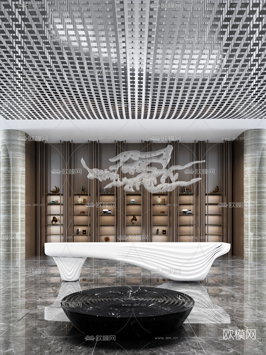 集艾设计 现代售楼处前台服务台3d模型下载_ID10002993_3dmax免费模型-欧模网