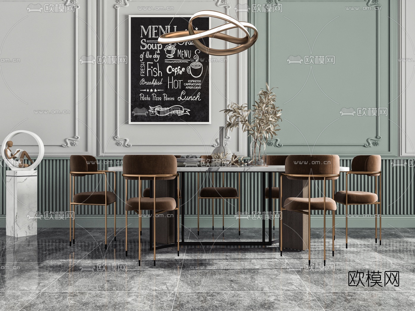 欧式简约餐桌椅3d模型-免费3dmax模型库-欧模网