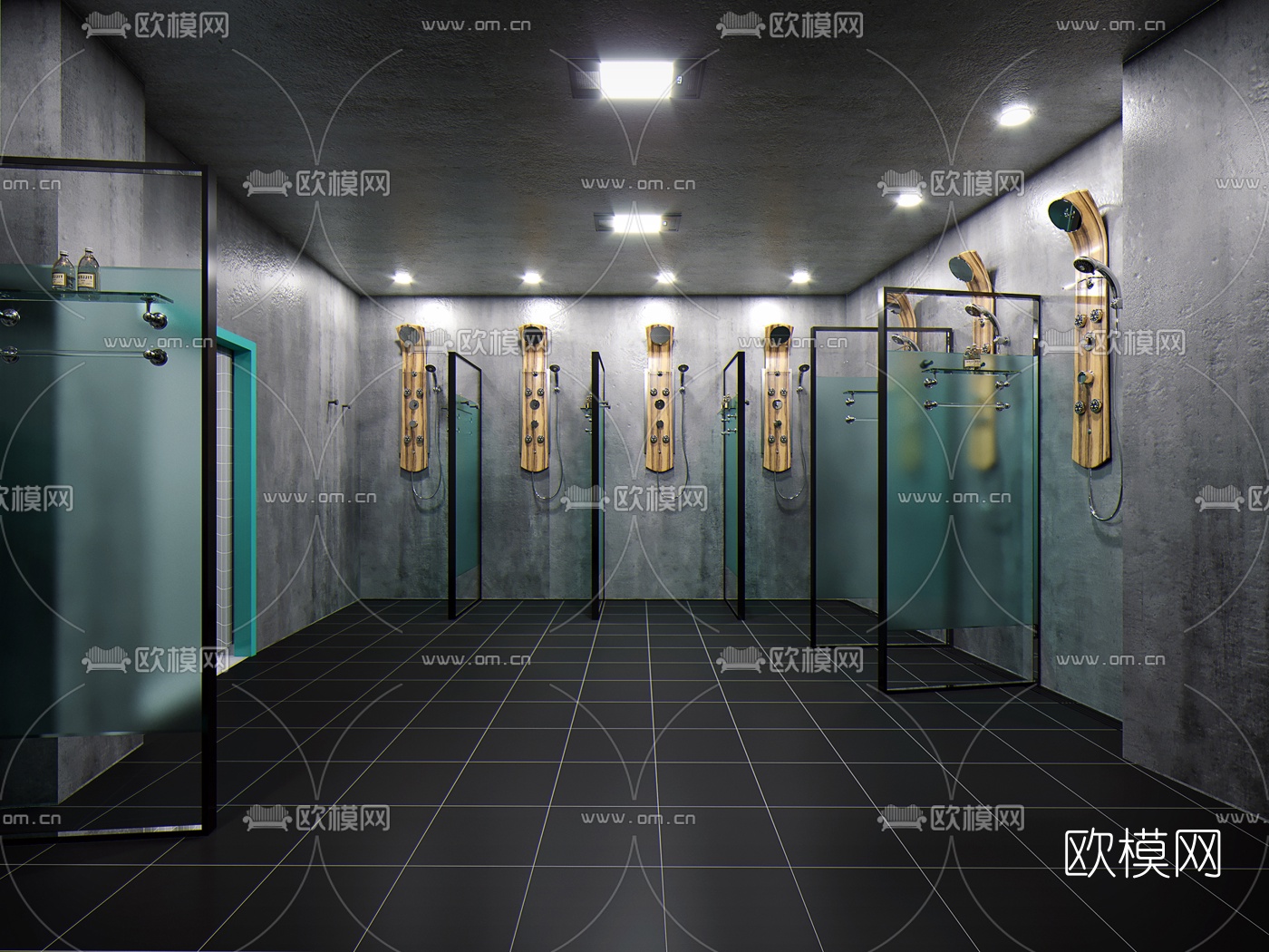 工业风健身房更衣室淋浴间3d模型 免费3dmax模型库 欧模网