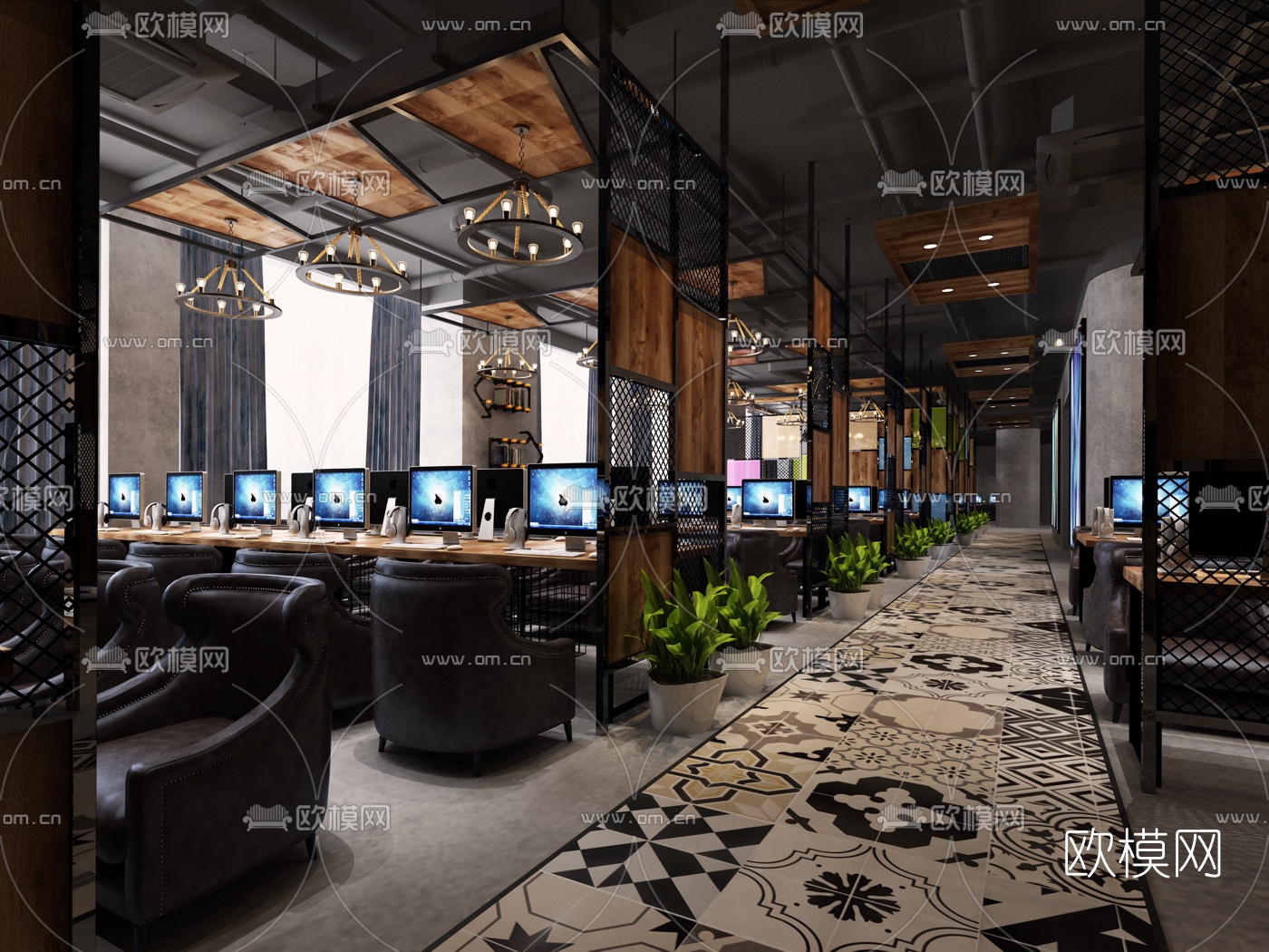 现代高配置网吧3d模型下载_ID10101815_3dmax免费模型-欧模网