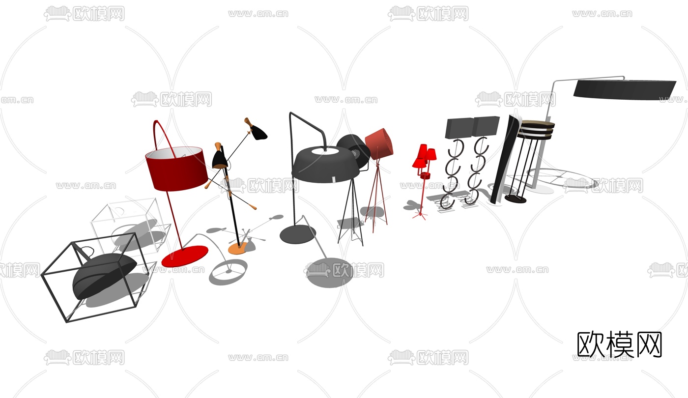 现代台灯落地灯组合su模型下载_ID10327834_sketchup模型下载-欧模网