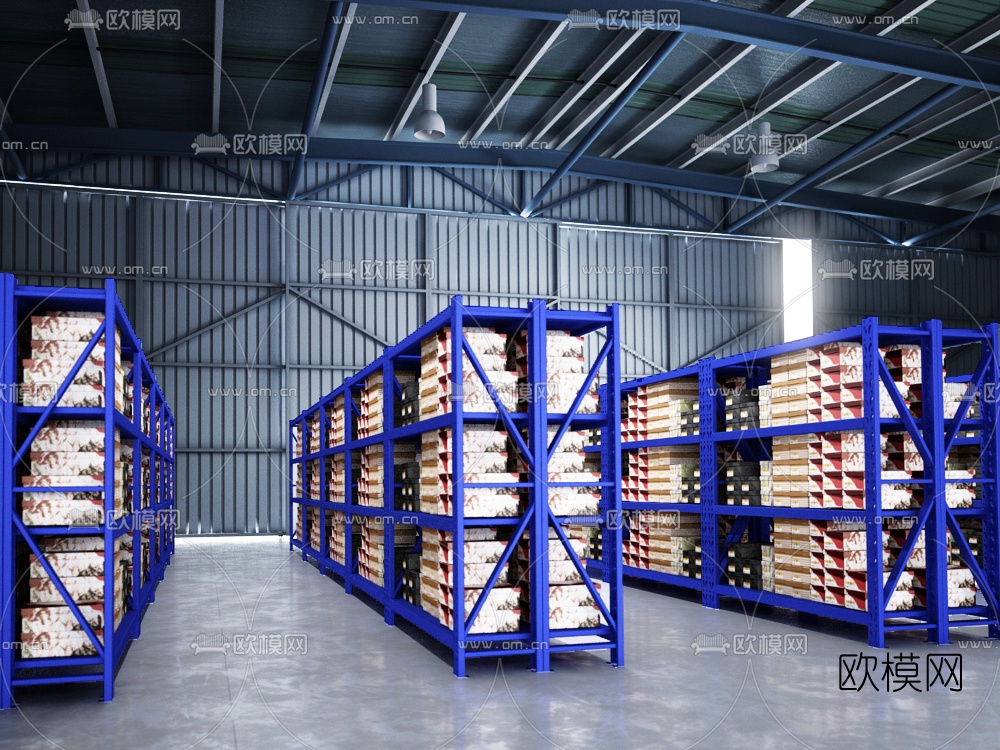 现代厂房仓库货架3D模型下载-3dmax模型免费下载-欧模网