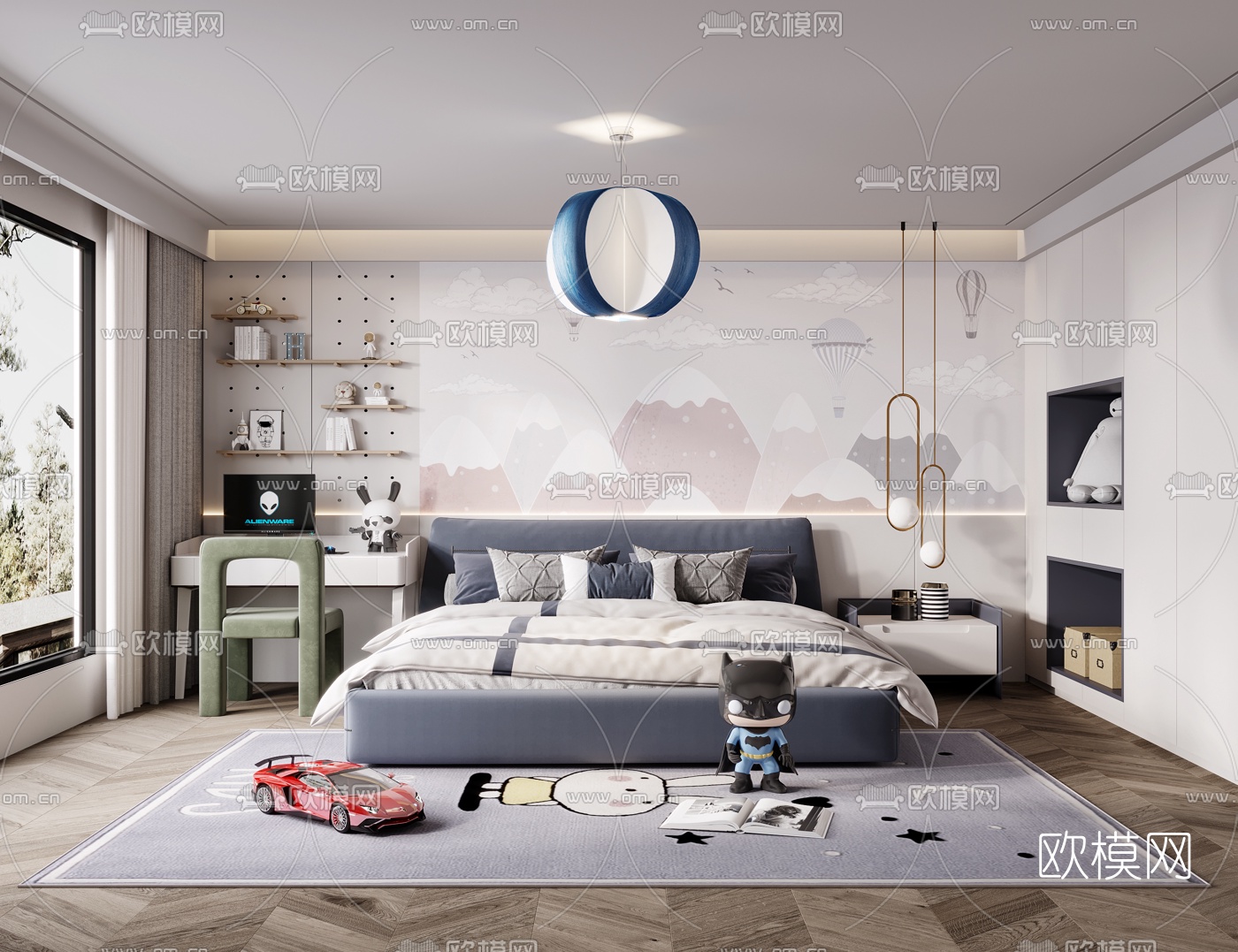 现代卧室男孩房3d模型下载_ID10033105_3dmax免费模型-欧模网