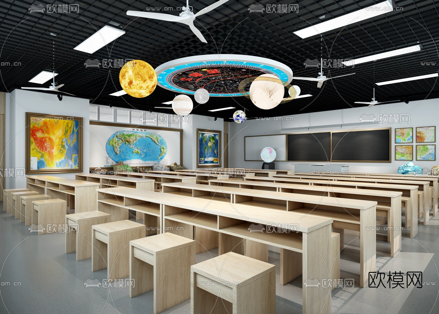 现代学校地理教室3d模型下载_ID10030610_3dmax免费模型-欧模网