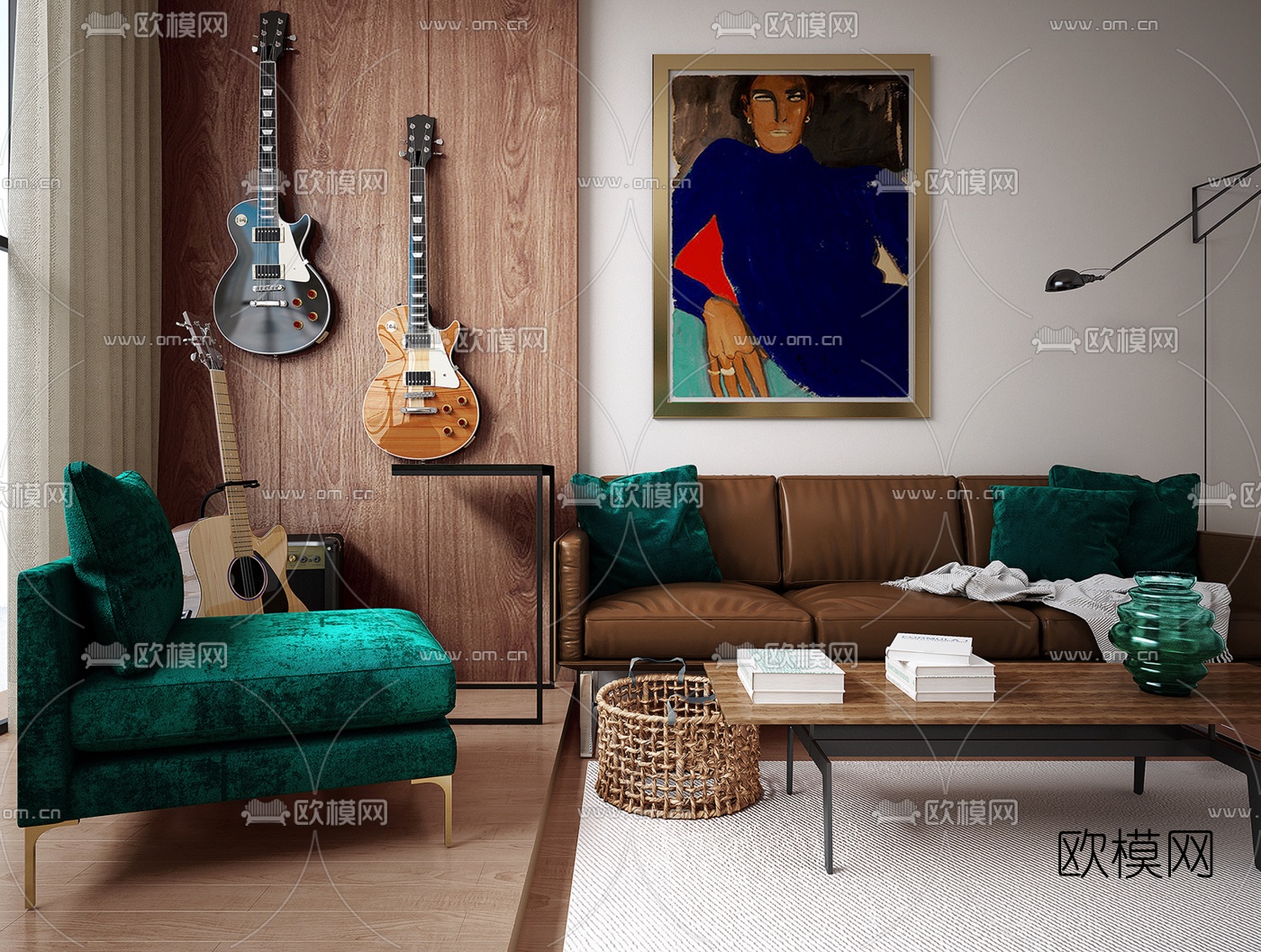 Alexandra Rudenko设计 现代皮革沙发组合3d模型下载_ID10374143_3dmax免费模型-欧模网