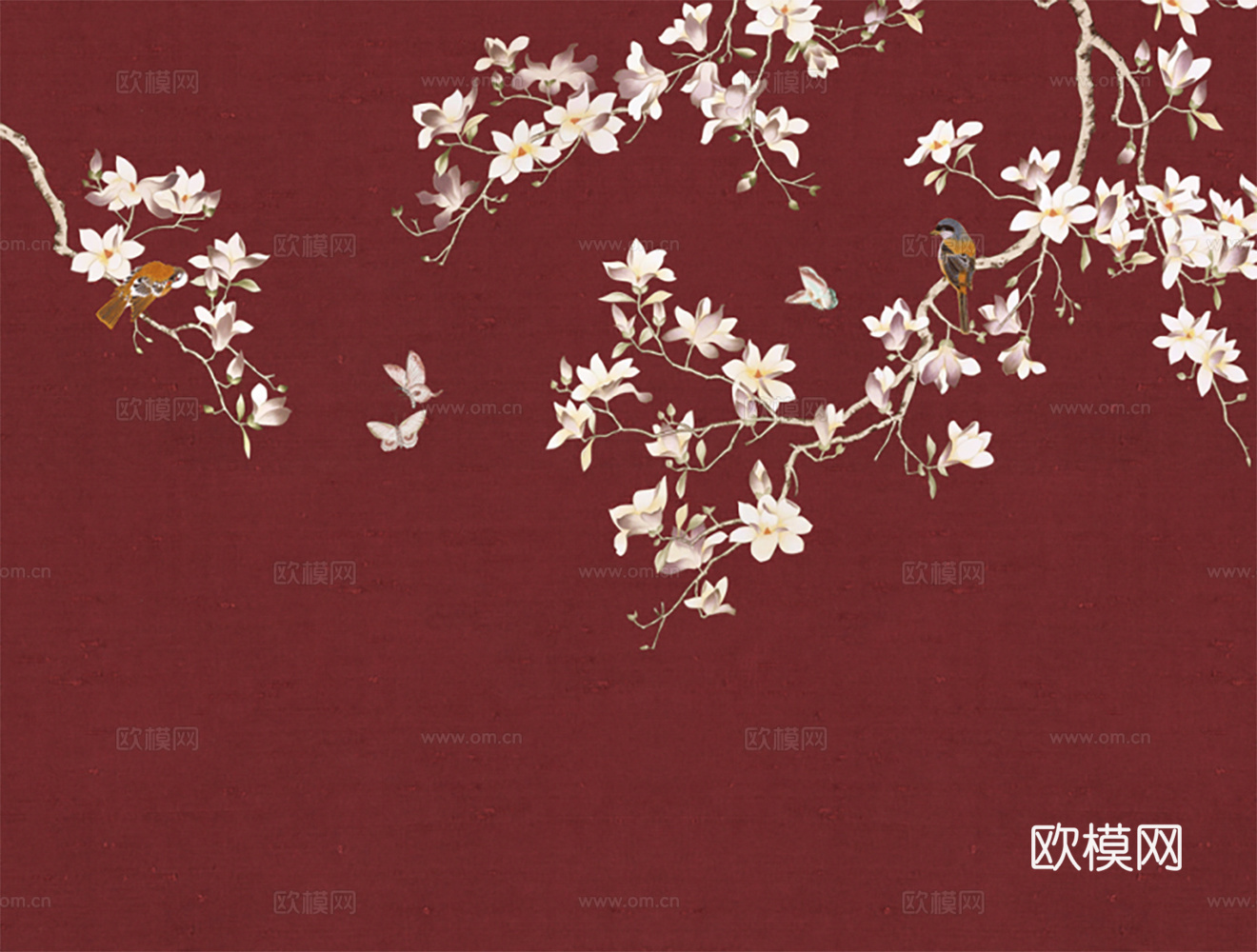 中式新中式壁画 壁纸 墙布 墙纸-免费3dmax模型库-欧模网