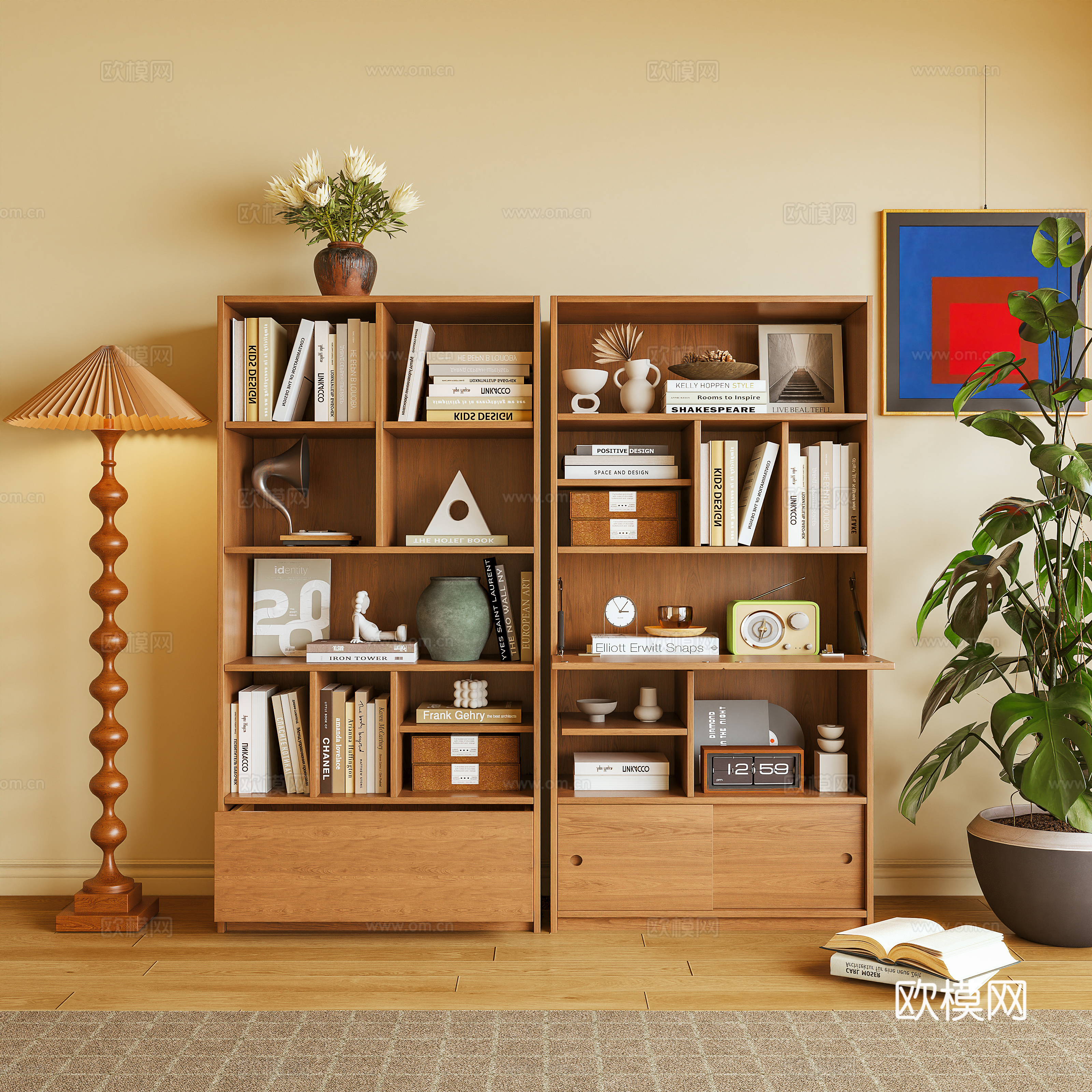 书柜 置物柜 储物柜 高柜 书籍 摆件3d模型下载_ID16139148_3dmax免费模型-欧模网