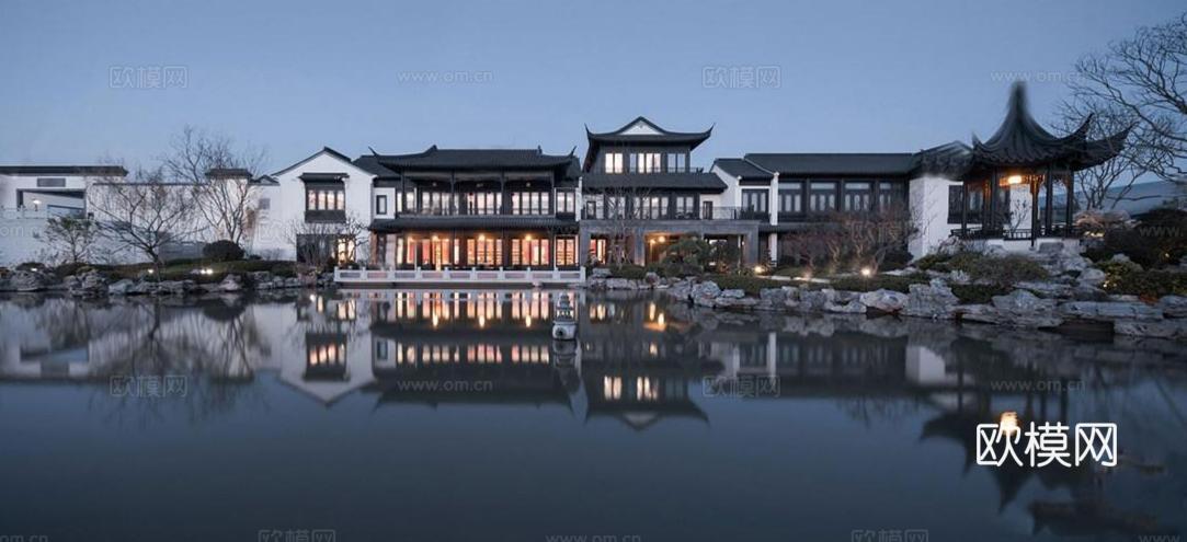 新中式山地度假酒店 酒店建筑 酒店民宿su模型下载_ID16228568_sketchup模型下载-欧模网