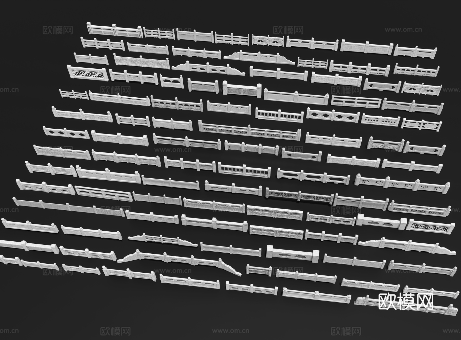 中式石栏杆 石材栏杆 石护栏 户外围栏 围挡 石扶手su模型下载_ID16227442_sketchup模型下载-欧模网