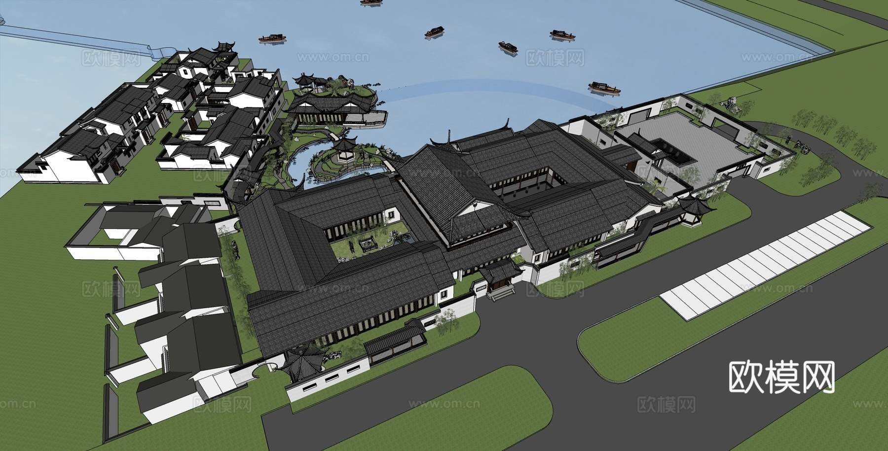 新中式山地度假酒店 酒店建筑 酒店民宿su模型下载_ID16228568_sketchup模型下载-欧模网