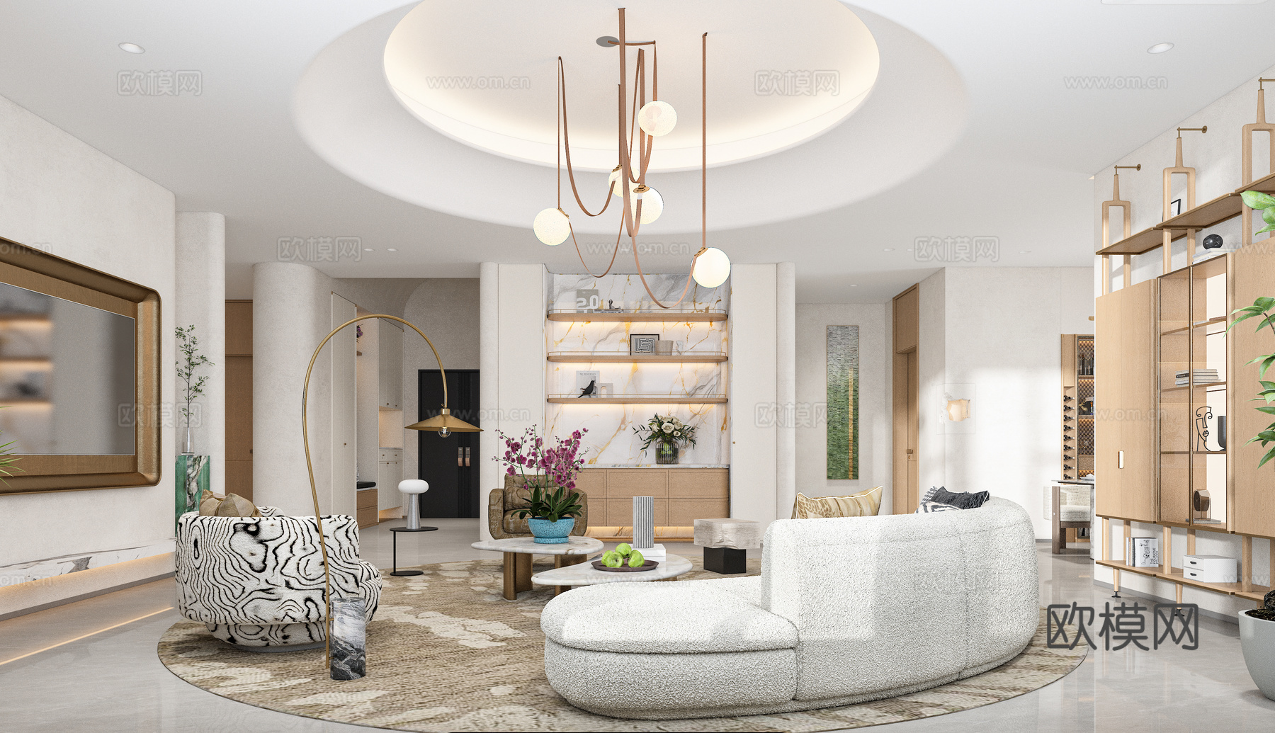 现代轻奢客厅3d模型下载_ID16231370_3dmax免费模型-欧模网