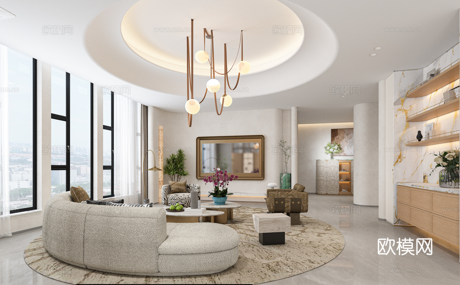 现代轻奢客厅3d模型下载_ID16231370_3dmax免费模型-欧模网